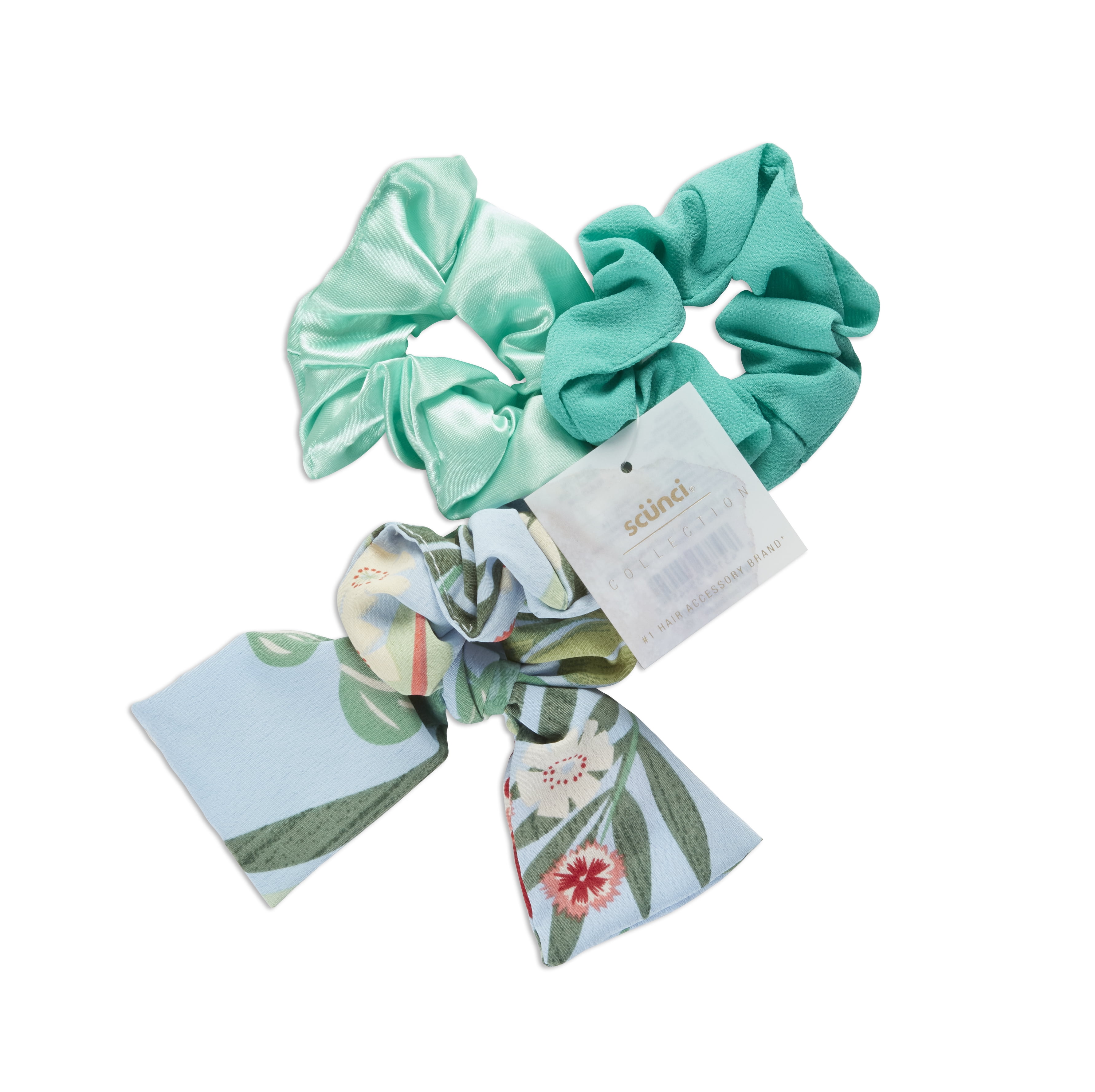 Scunci Trend Collection Satin Scrunchies Hair Ties, Mint Green, 3 Ct ...