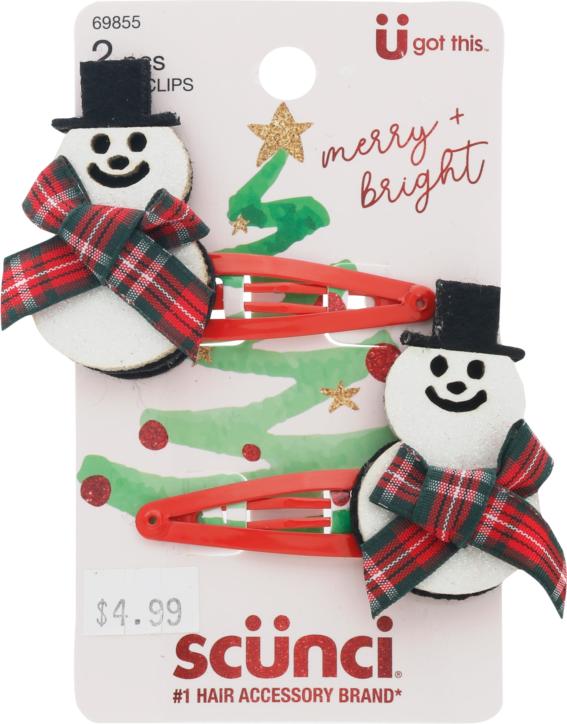Scunci U Got This Merry + Bright Snowmen Hair Snap Clips, 2-Pieces ...