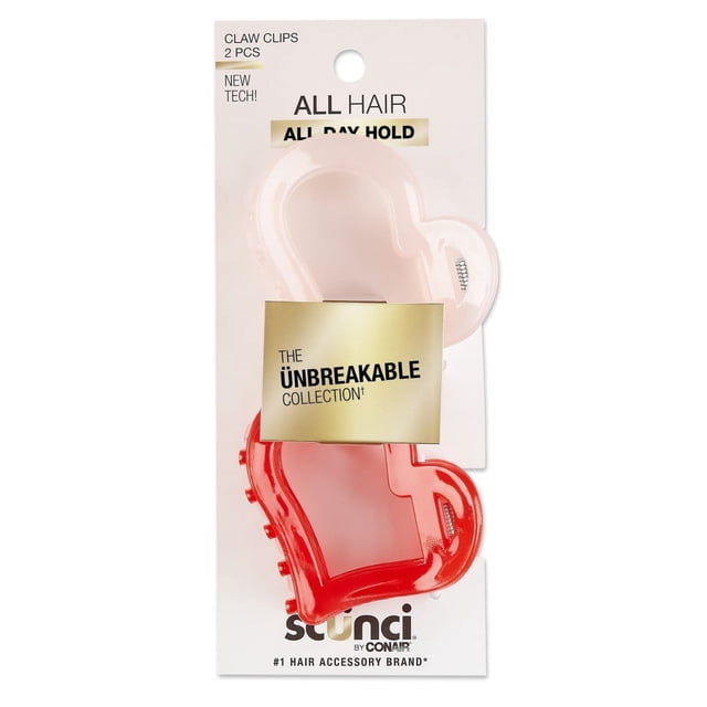 Scunci Unbreakable Heart Claw Clips, Red and Pink, 2 Count - Walmart.com