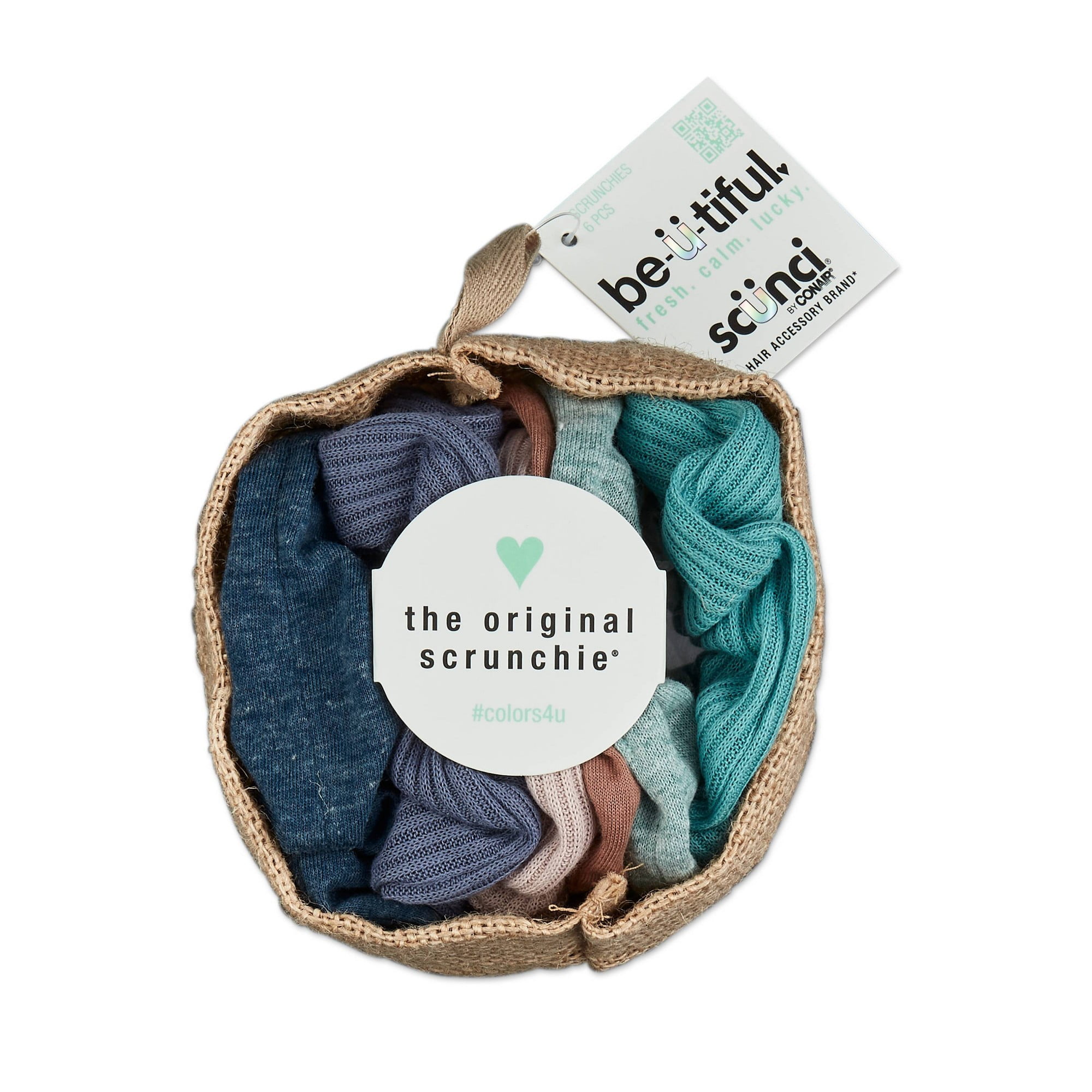 Scunci be-u-tiful Mixed Textures Hair Scrunchies with Bamboo Basket ...