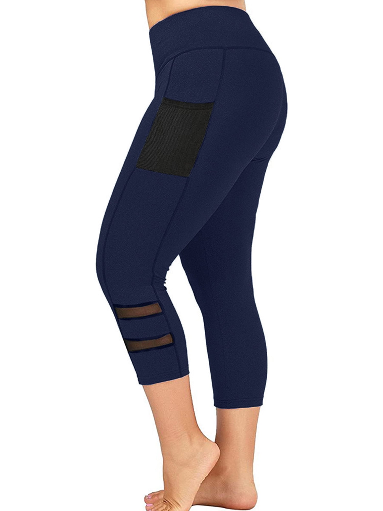 Plus Size Yoga Leggings With Mesh Pocket Women High Waist Fitness ...