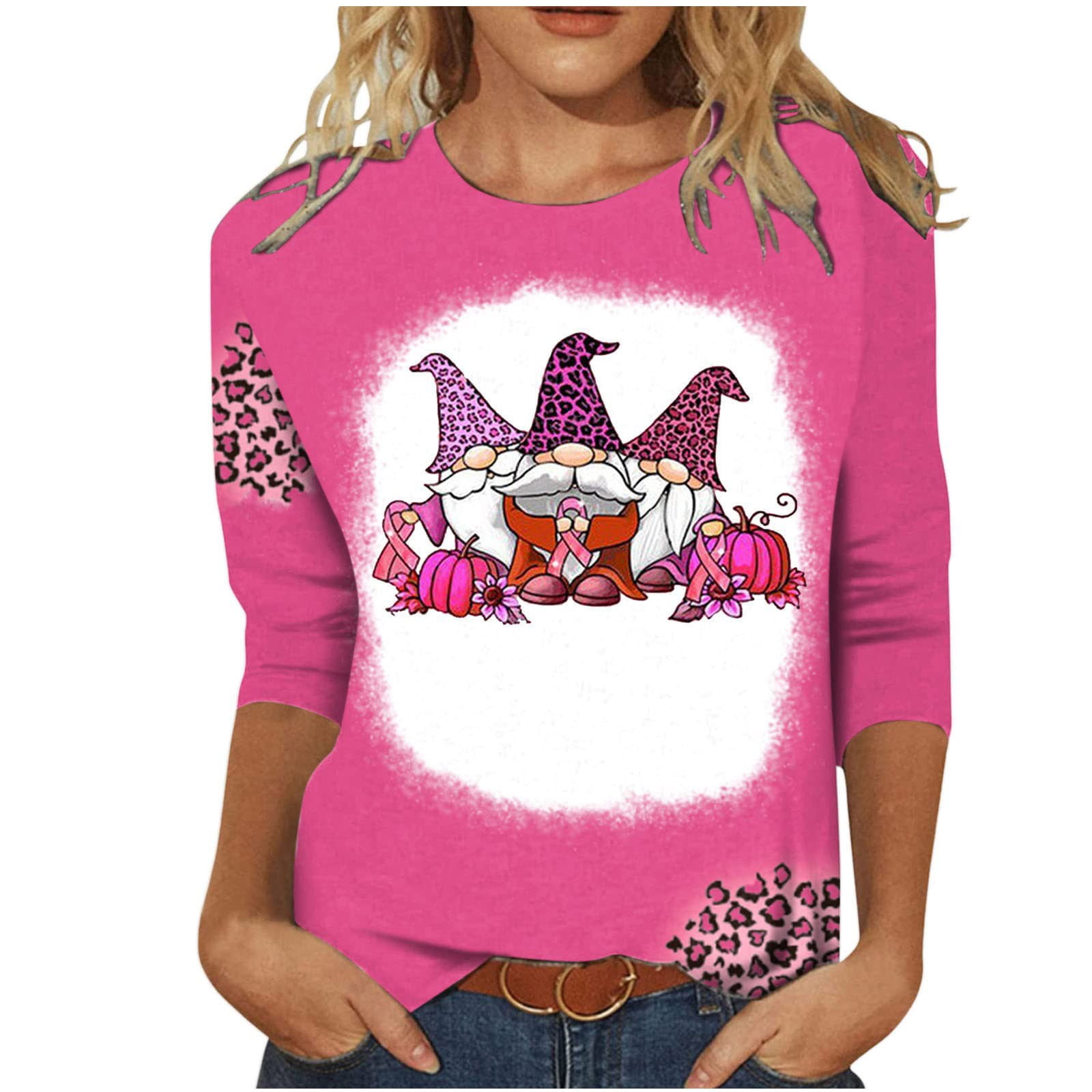 Scyoekwg 3/4 Sleeve Shirts for Women Breast Cancer Awareness T-Shirts ...