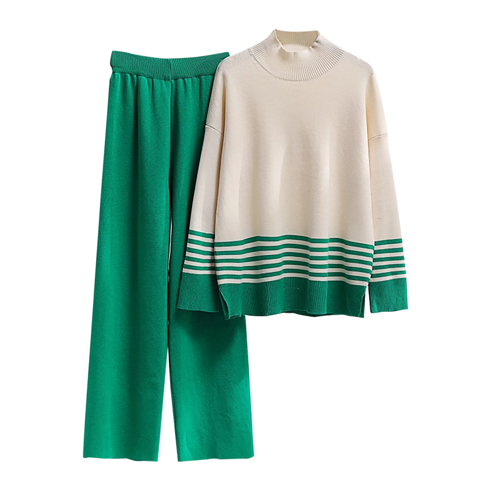 Scyoekwg Clearance Women's Knit 2 Piece Outfit Loose Color Block ...