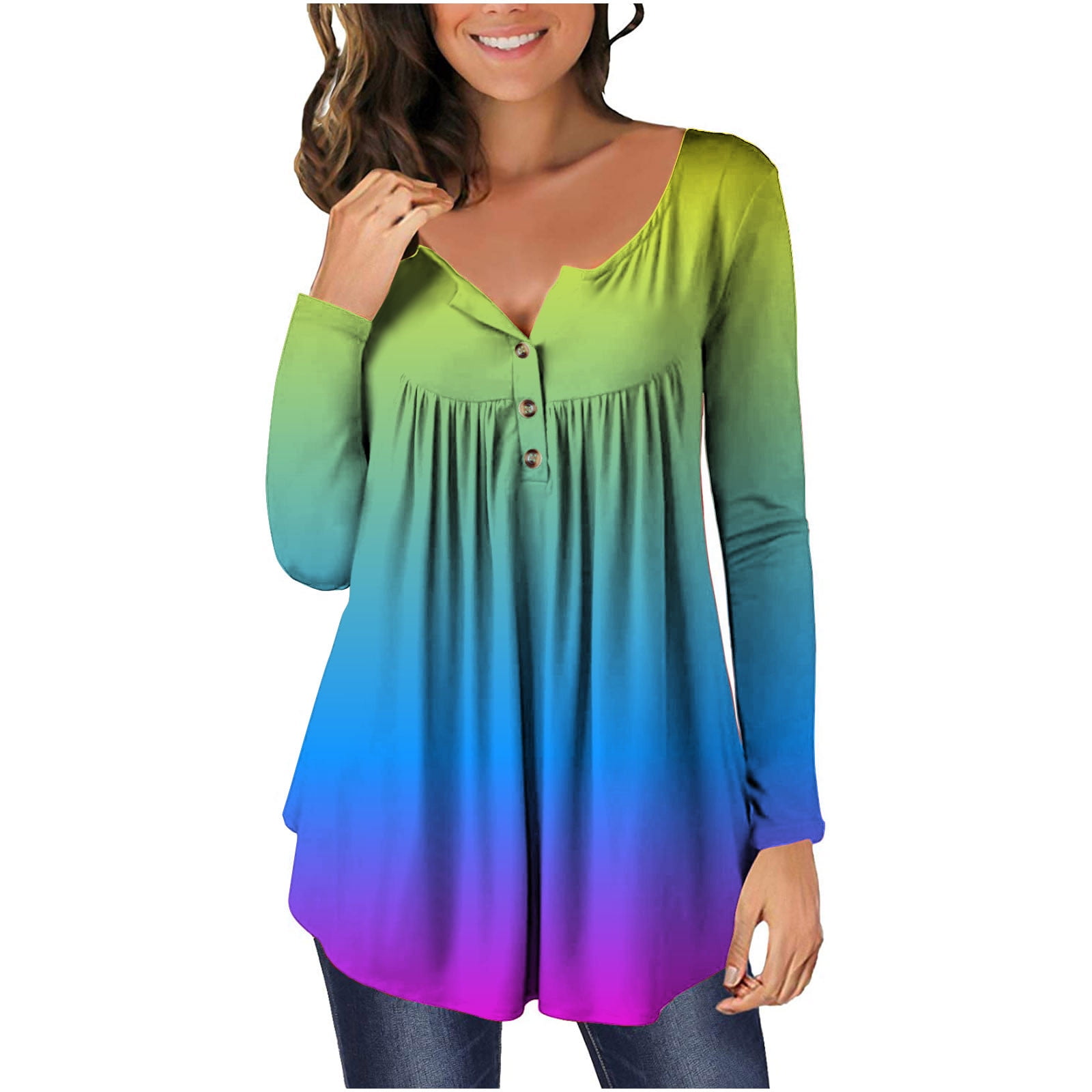 Scyoekwg Fall Tops for Women Trendy Long Sleeve T Shirts Loose Fit ...