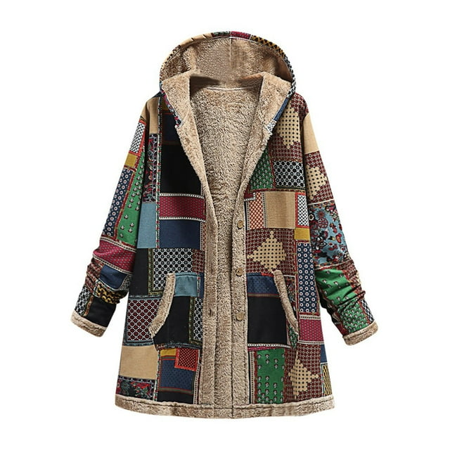 Scyoekwg Fall Winter Fleece Jacket for Women Cotton and Linen Vintage ...