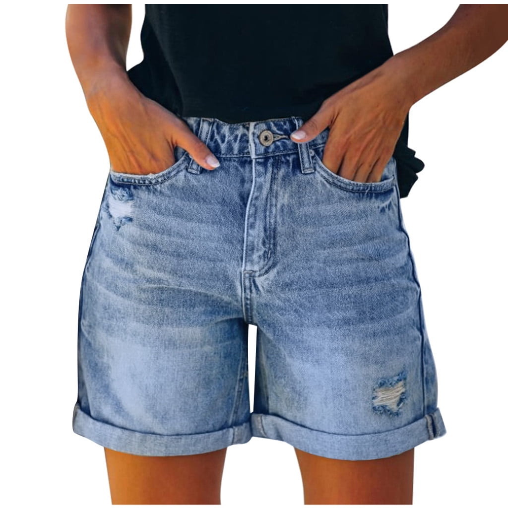Scyoekwg Jean Shorts Womens Summer Fashion Hem Roll Up Jeans Shorts ...