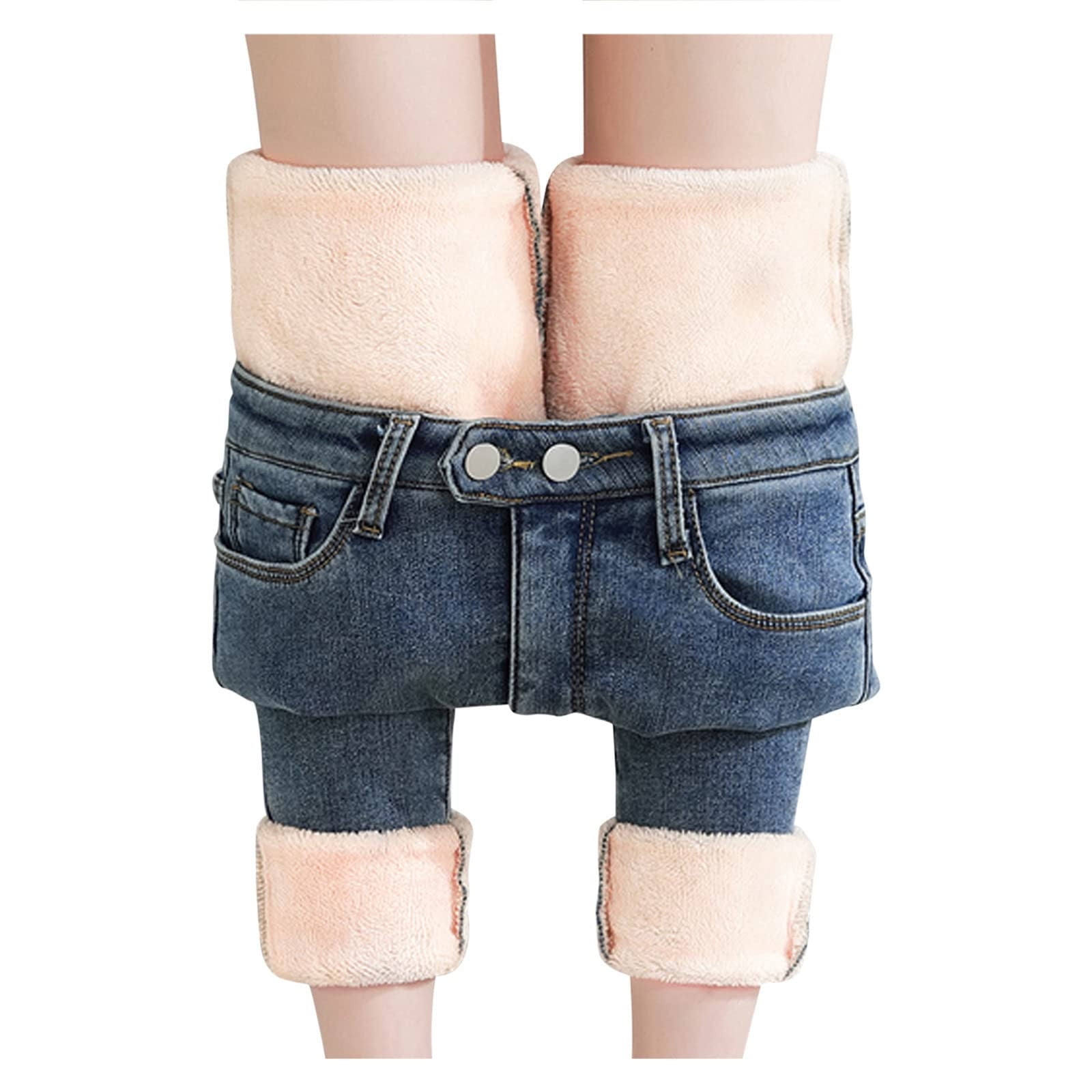 Scyoekwg Women's High Waist Fleece Lined Thermal Jeans, Slim Fit Warm ...