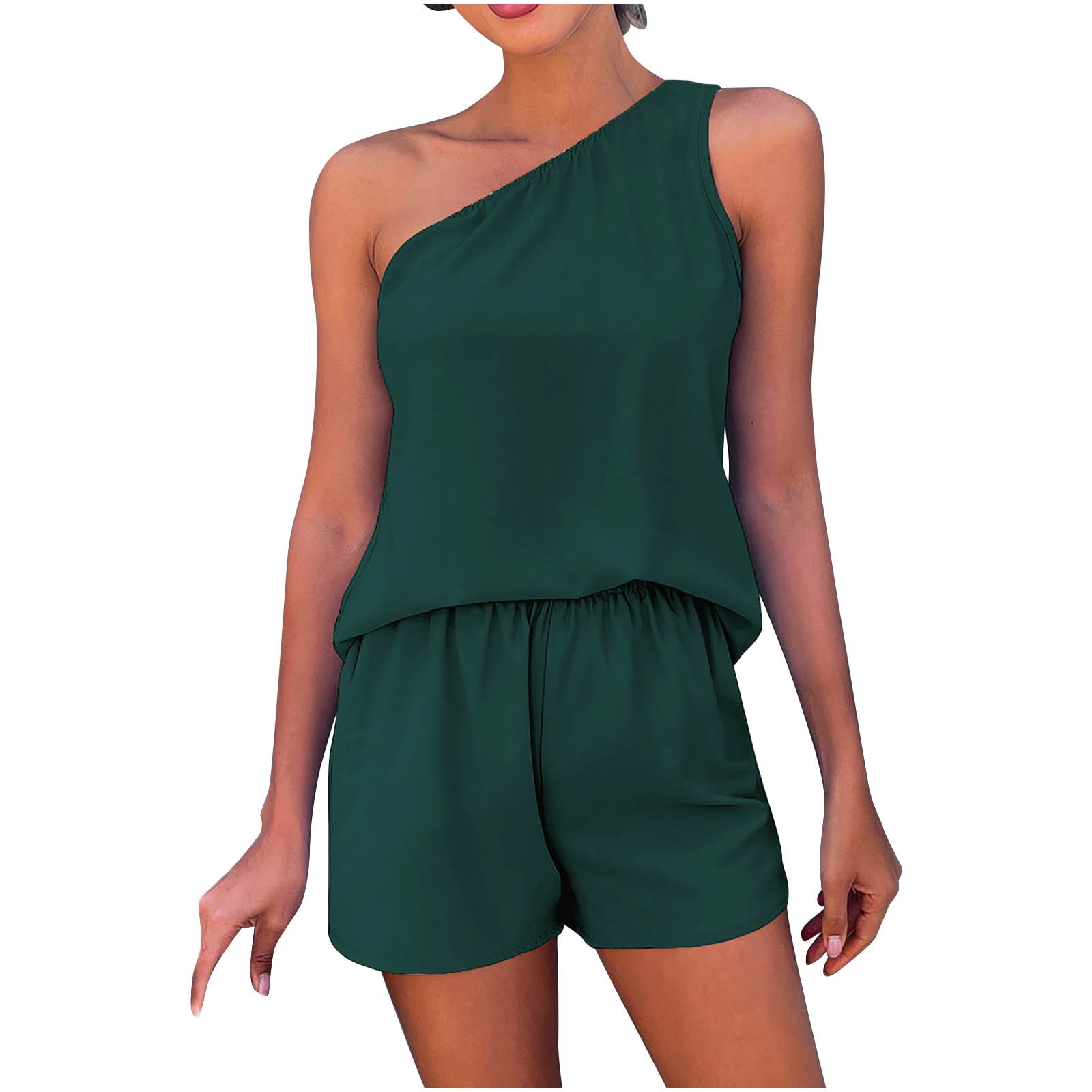 Scyoekwg Summer 2 Piece Outfits for Women Sleeveless Round Neck Tops ...