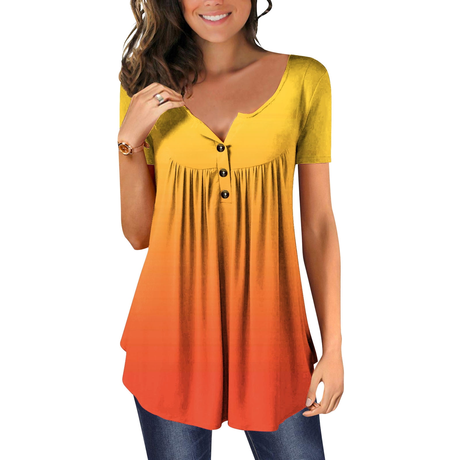 Scyoekwg Summer Tops for Women Short Sleeve Hide Belly Tunic Tops ...