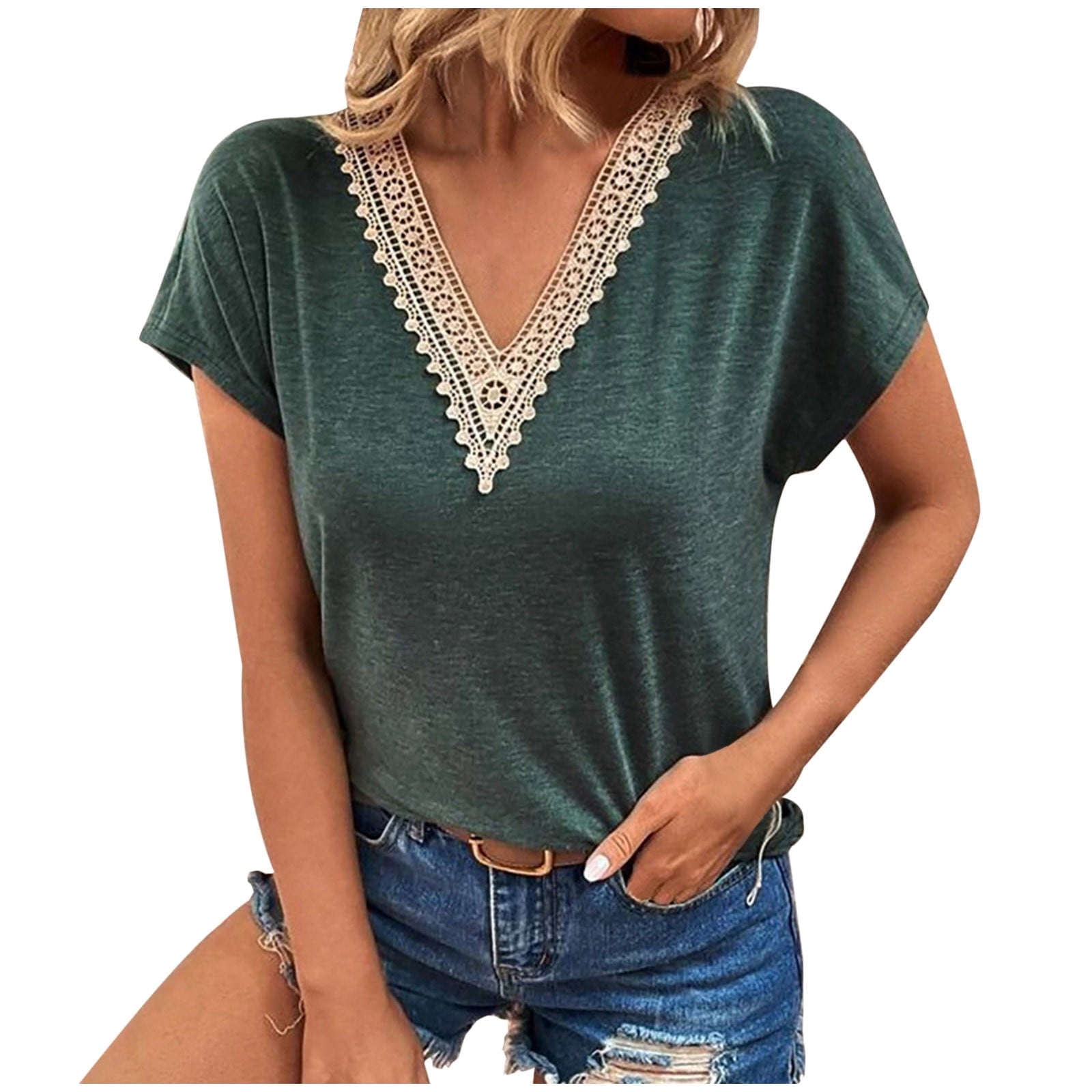 Scyoekwg Summer Tops for Women Trendy Short Sleeve Loose Comfy Blouse ...