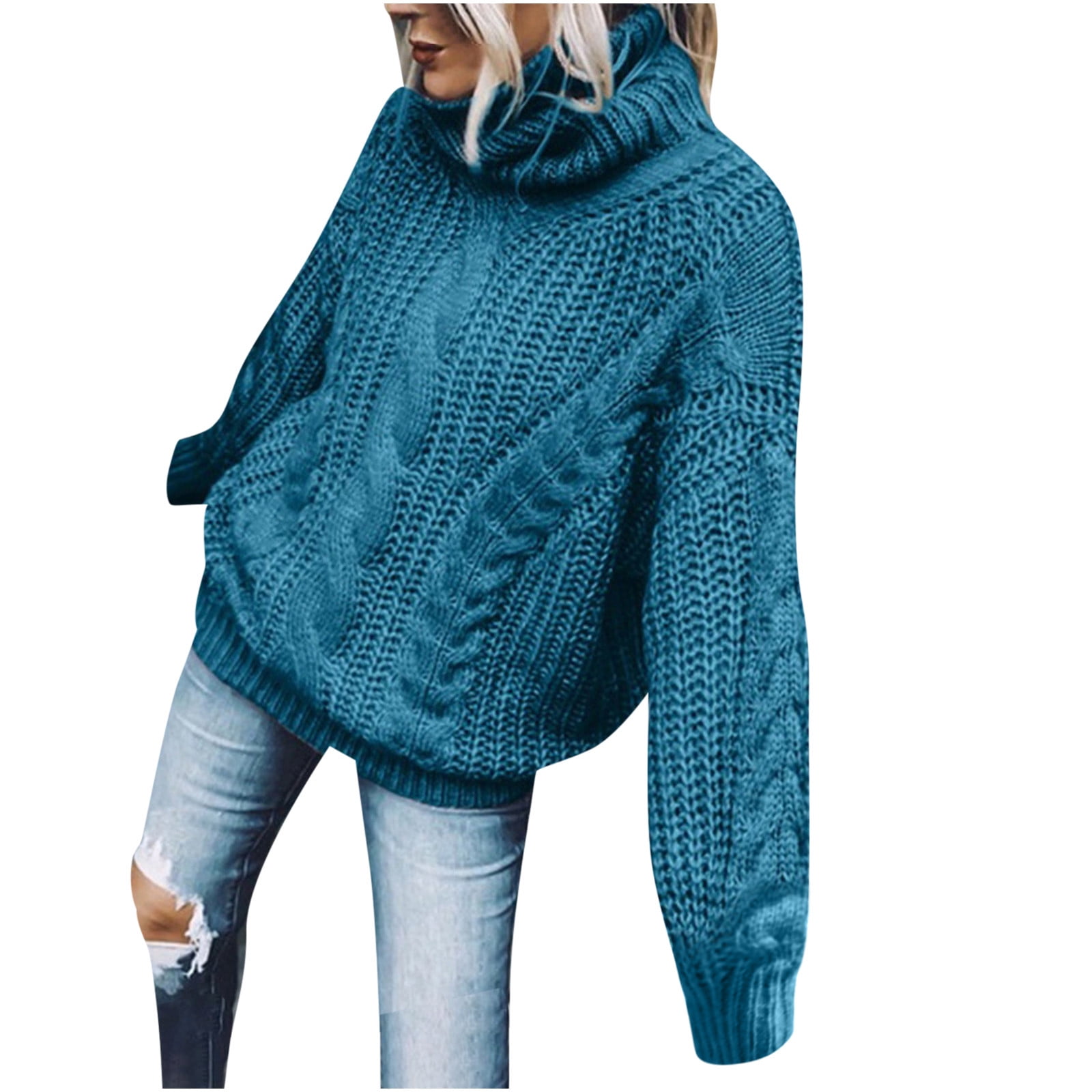 Scyoekwg Sweaters for Women Fall Winter Clothes Solid Color Warm Casual ...