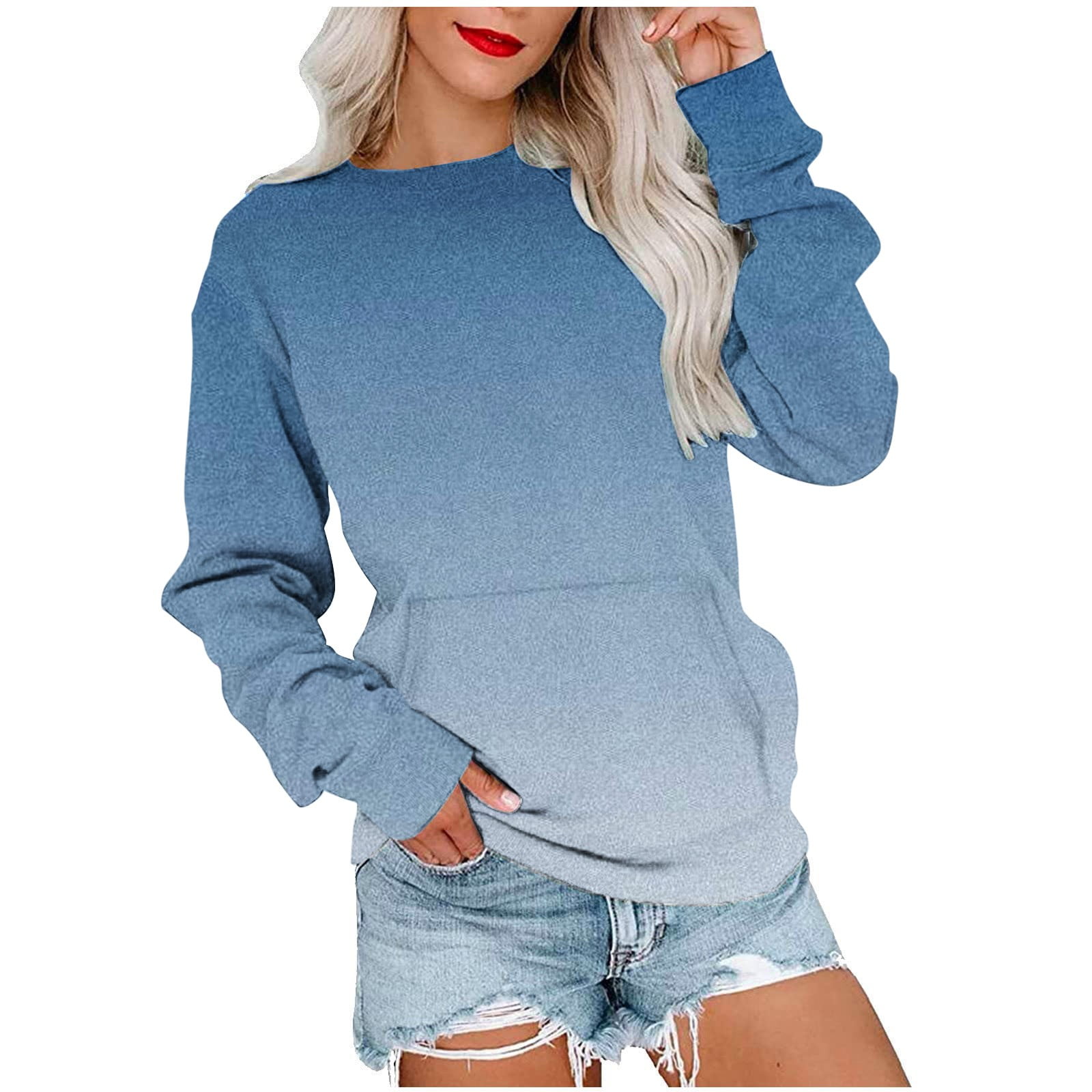 Scyoekwg Sweatshirt for Women Gradient Color Loose Long Sleeve Casual ...