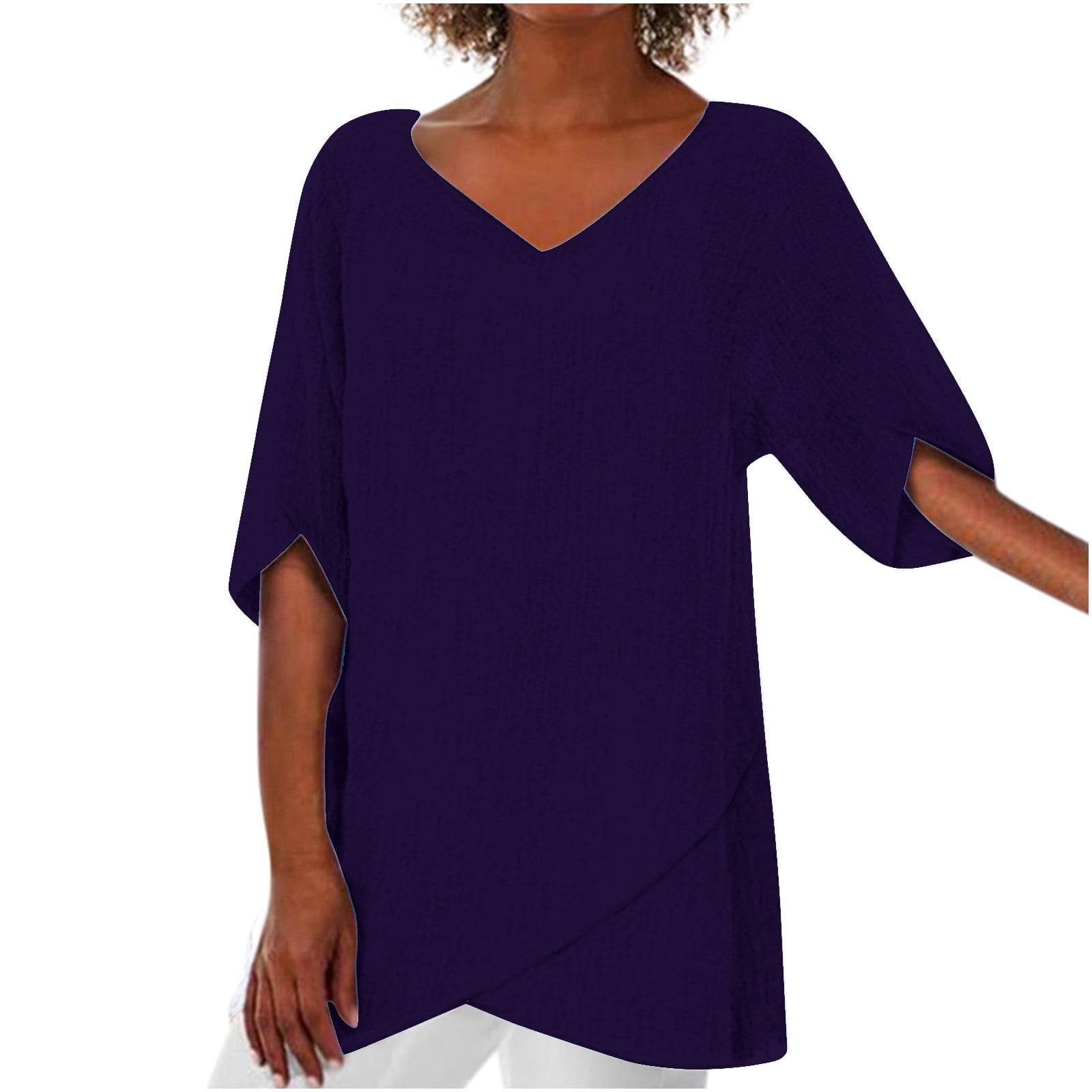 Scyoekwg Tops For Women Trendy V-Neck Cotton Linen Irregular Tunic Tops ...