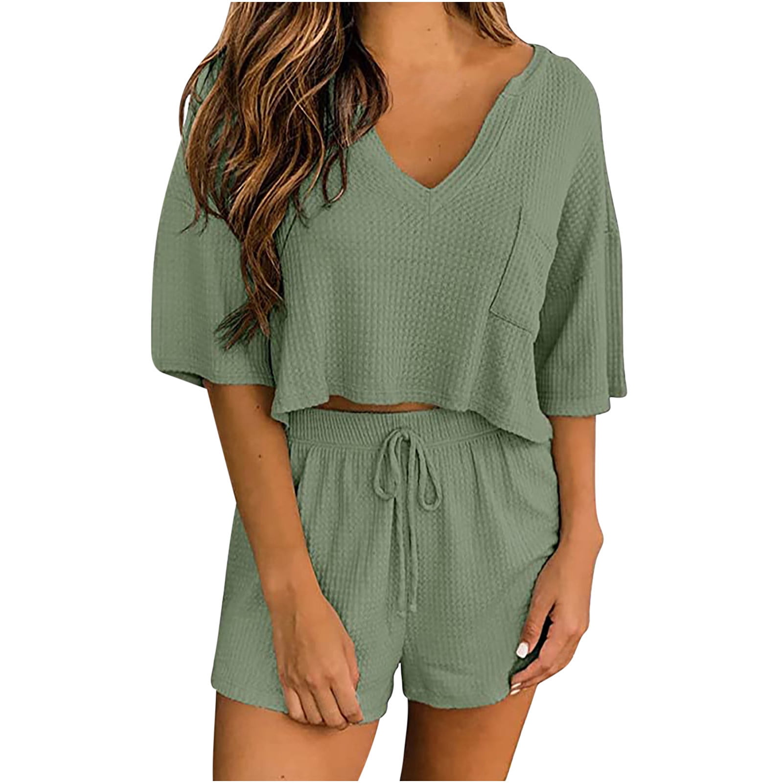 Scyoekwg Trendy Solid Color 2 Piece Outfits For Women Summer Casual ...