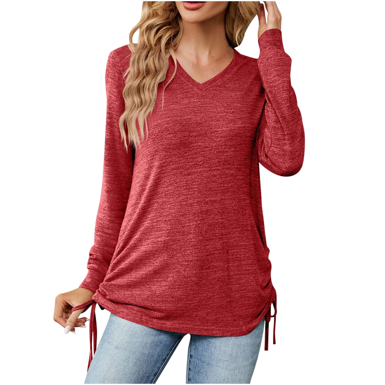 Scyoekwg Western Tops for Women V-Neck Side Tie Tunic Shirts ...