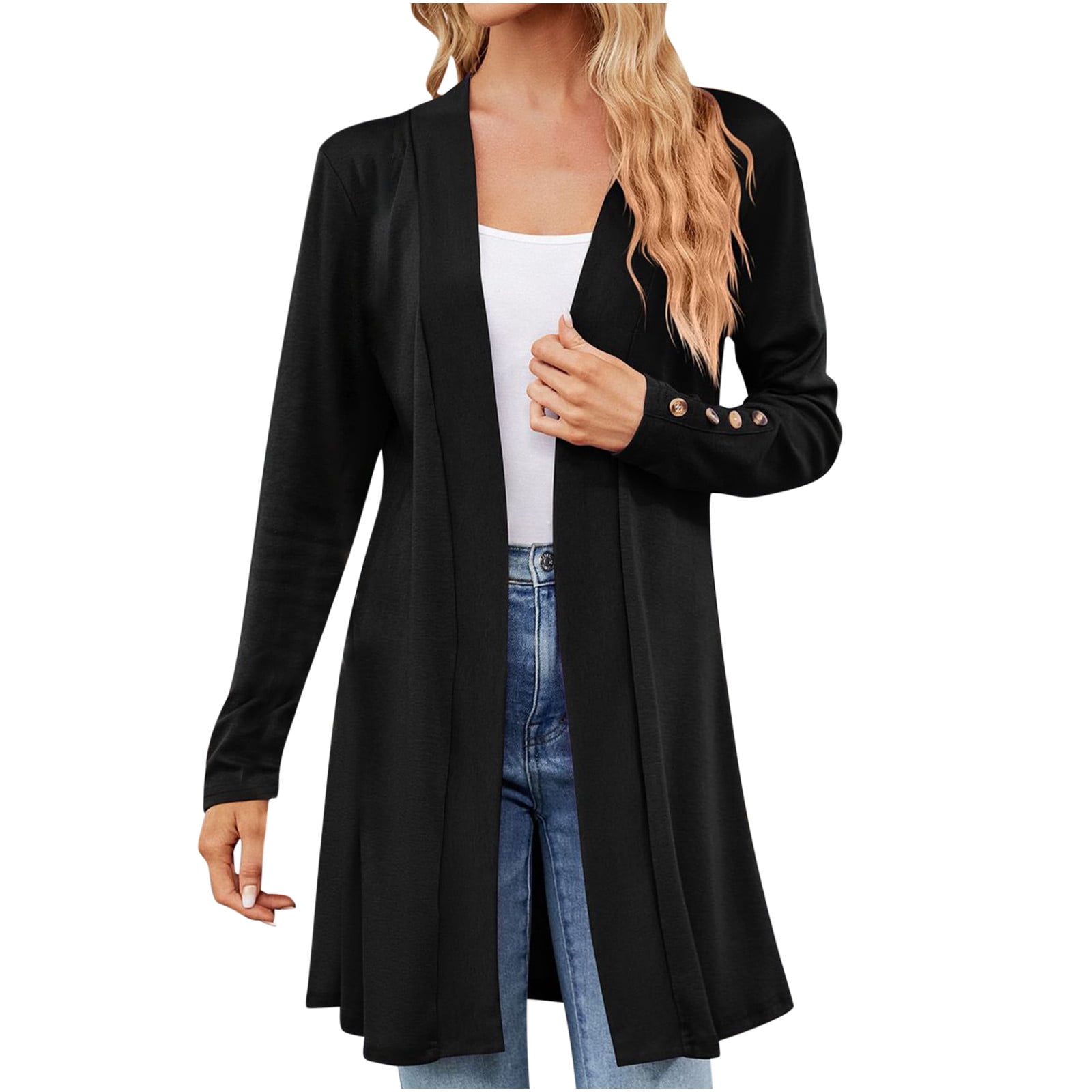 Scyoekwg Women Lightweight Fall Cardigan Fall Coats Casual Solid Color ...