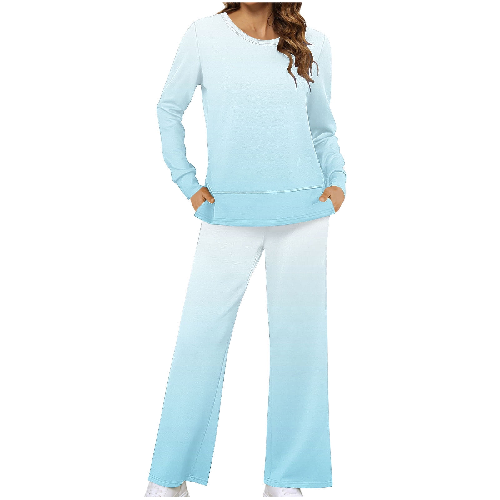 Scyoekwg Women's Casual 2 Piece Outfits Fall Fashion Gradient Color ...