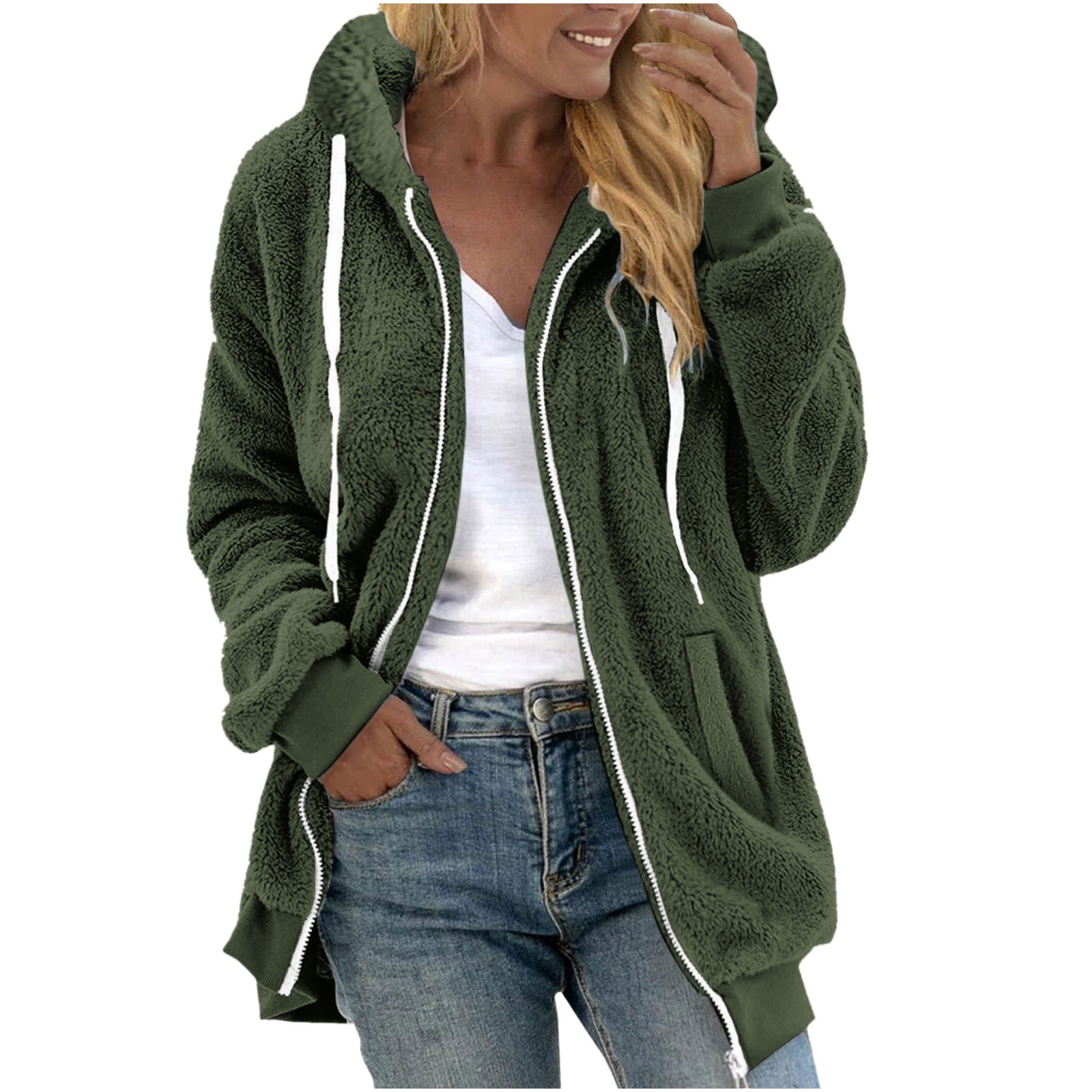 Scyoekwg Women's Fleece Jacket Long Sleeve Winter Warm Coats Plus Size ...