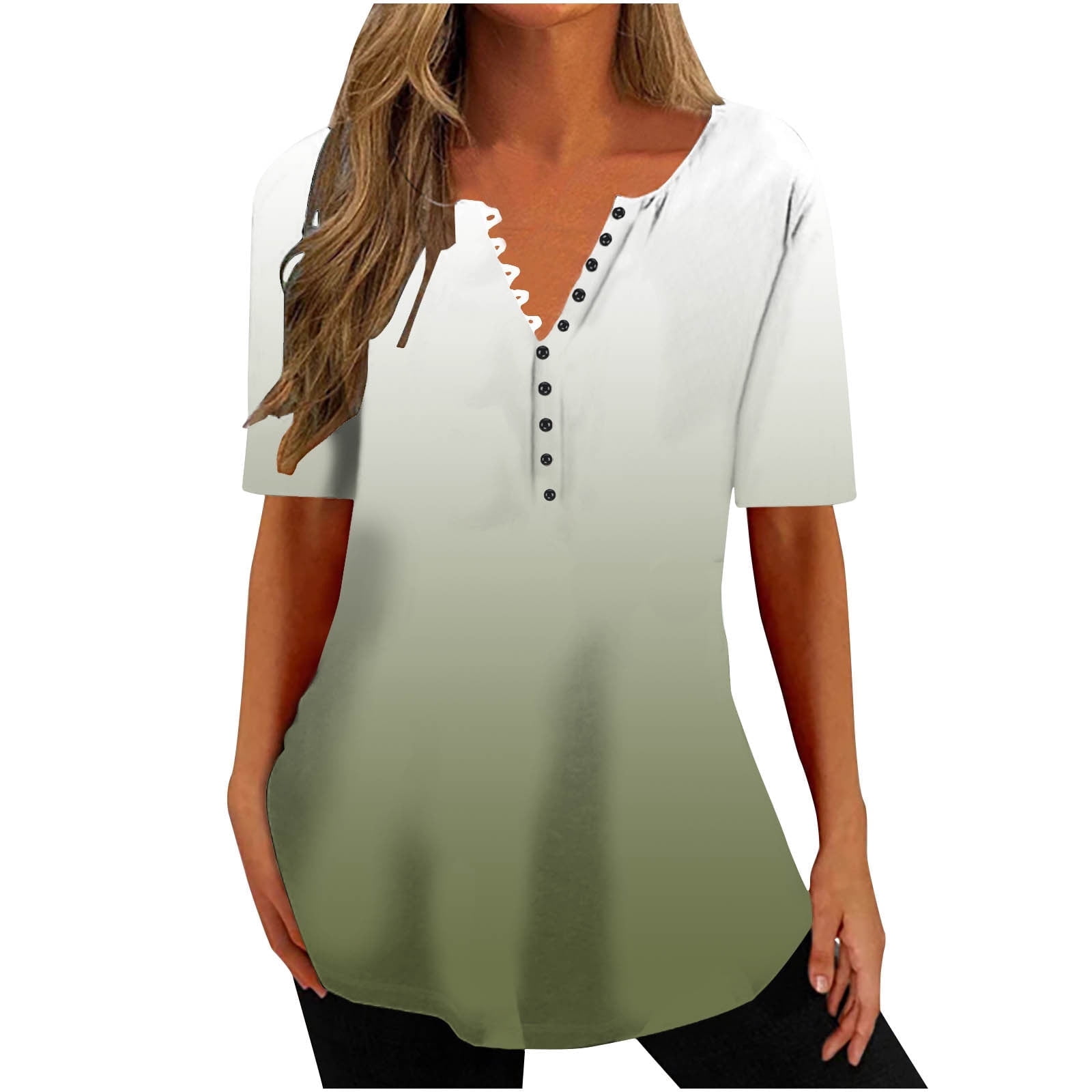 Scyoekwg Women's Tunic Tops Casual Dressy Button V Neck Hide Belly ...