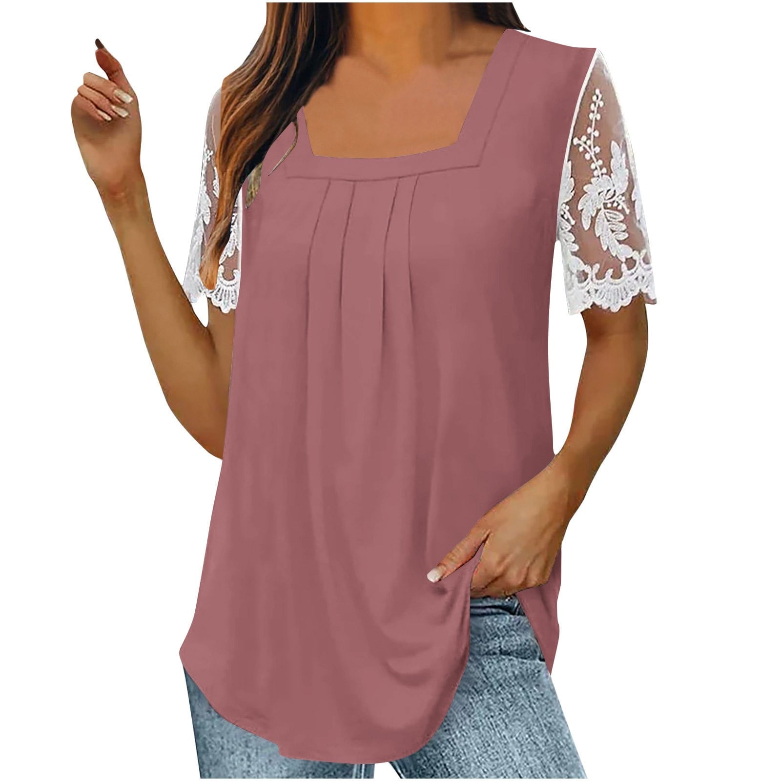 Scyoekwg Women's Tunic Tops Summer Short Sleeve Hide Belly Shirts ...