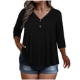 Scyoekwg Womens 3/4 Sleeve T Shirts V Neck Button Plus Size Tunic Tops ...