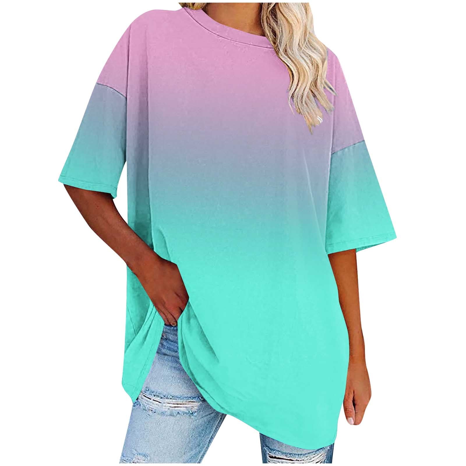 Scyoekwg Womens Casual Short Sleeve Tops Round Neck Oversized Tee ...