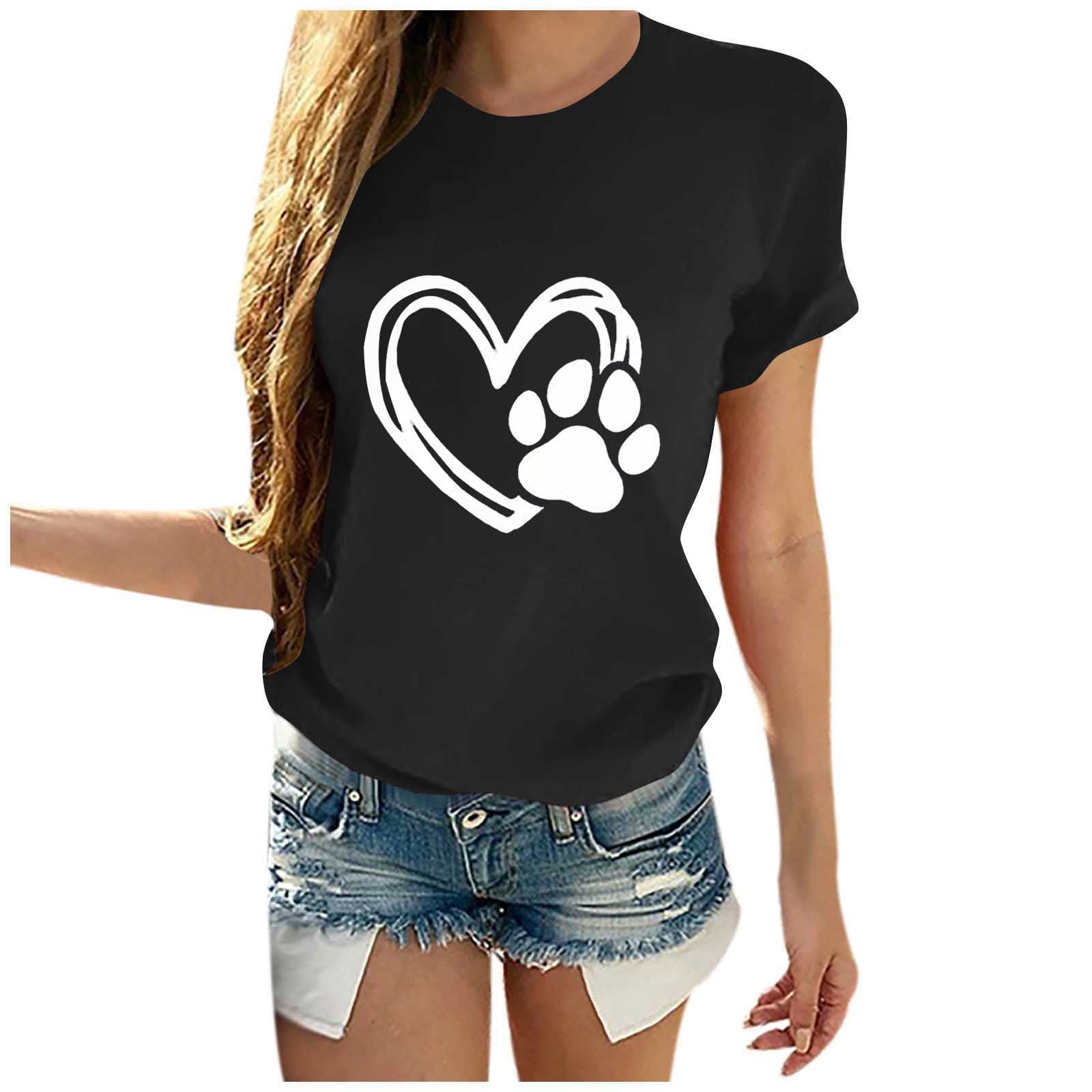 Scyoekwg Womens Short Sleeve Dog Lovers Tshirts Comfy Crew Neck Casual ...