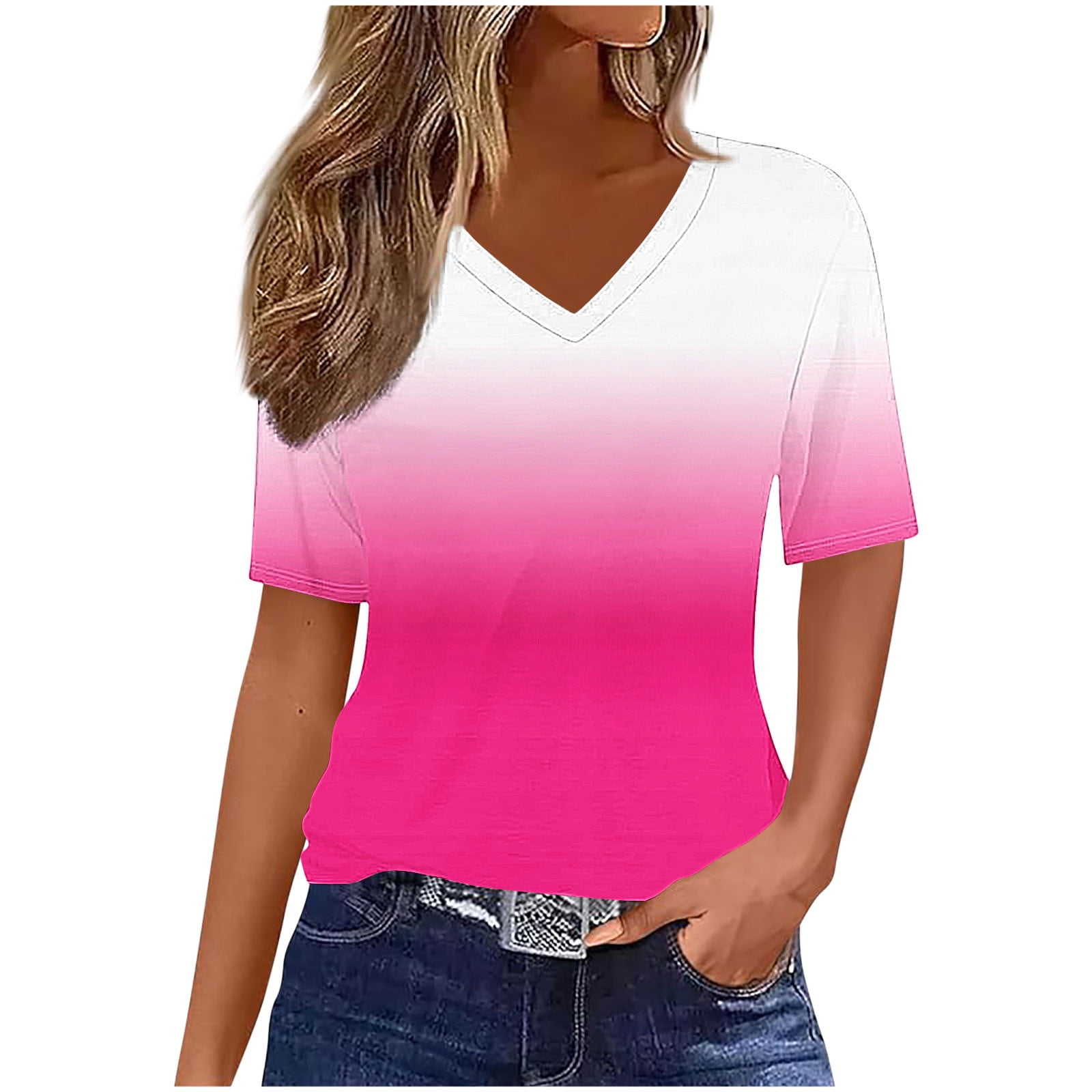 Scyoekwg Womens Summer Tops 2025 V Neck Short Sleeve Shirts Trendy ...