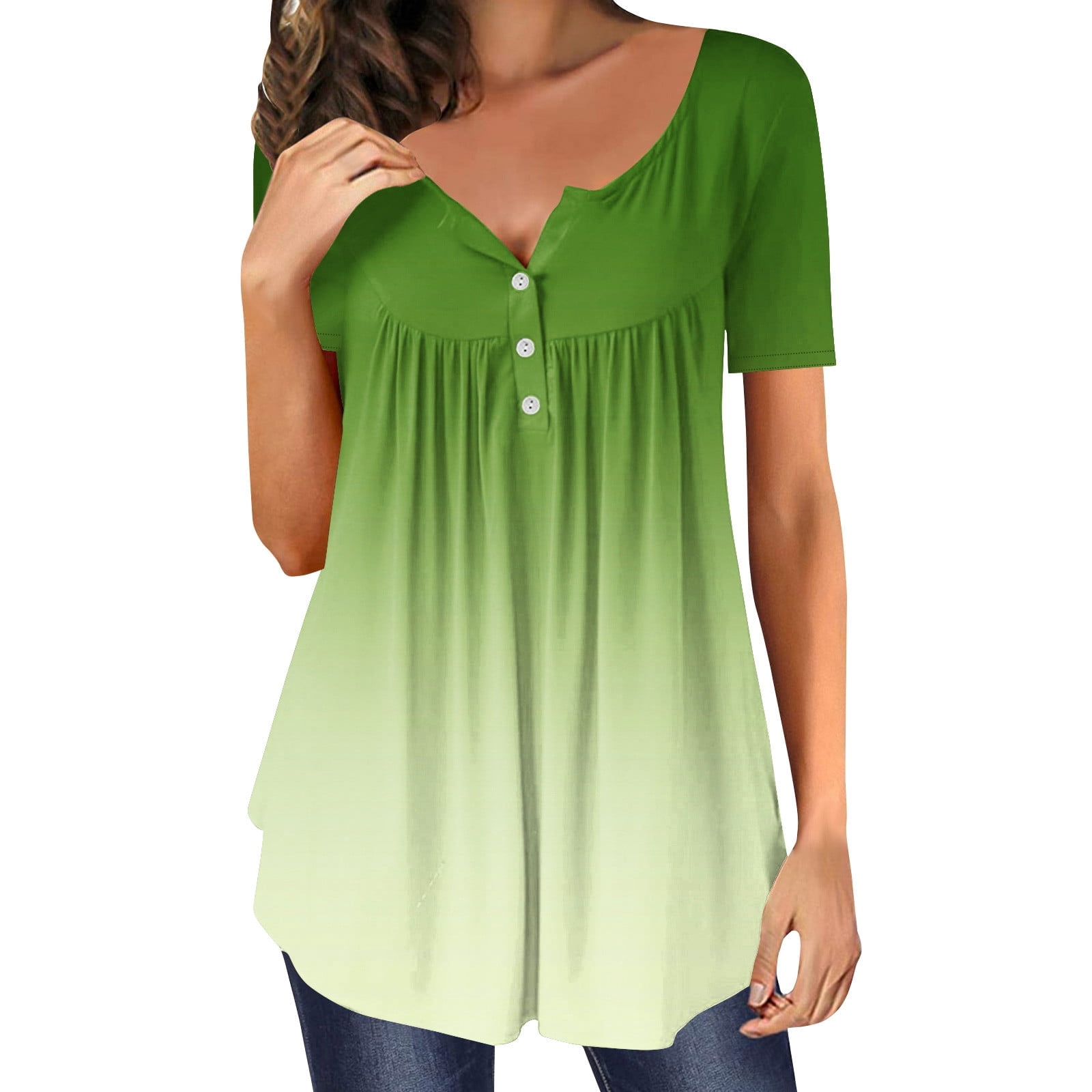 Scyoekwg Womens Tops Short Sleeve Hide Belly Shirts Gradient Color ...