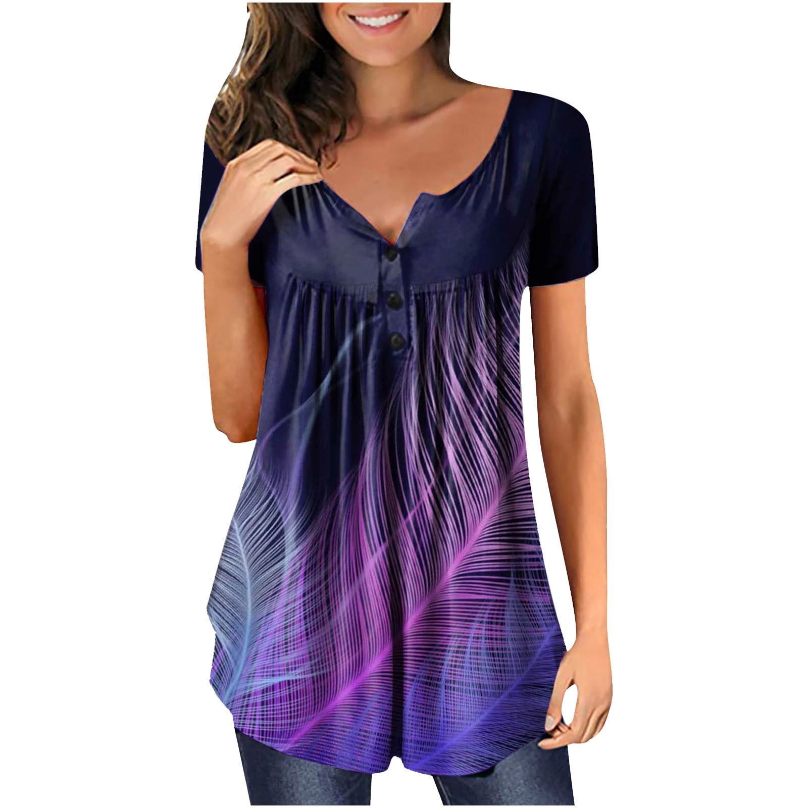 Scyoekwg Womens Tops Summer Henley Shirts Trendy Short Sleeve Button Up ...