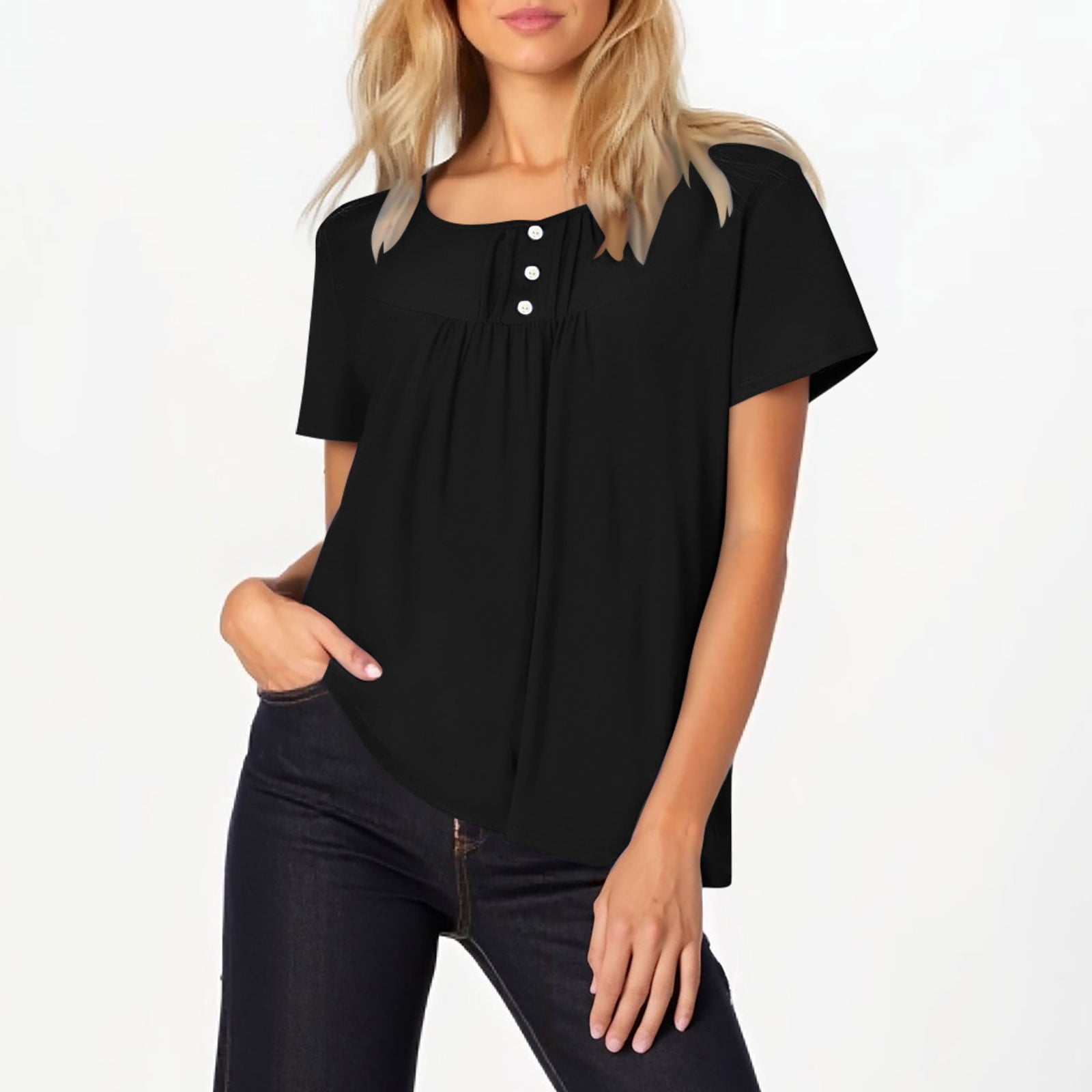 Scyoekwg Womens Tops Summer Henley Shirts Trendy Short Sleeve Button Up ...