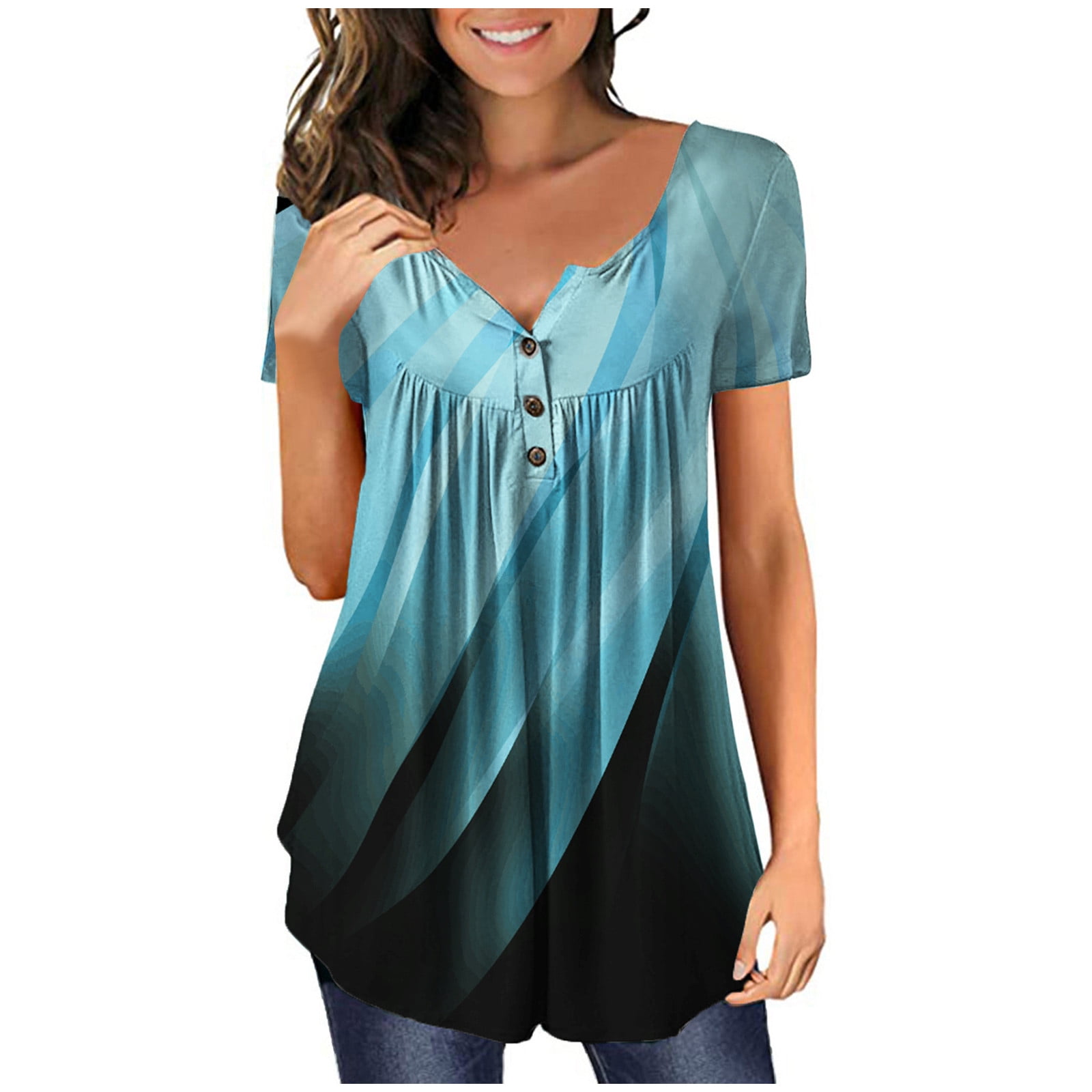 Scyoekwg Womens Tops Summer Henley Shirts Trendy Short Sleeve Button Up