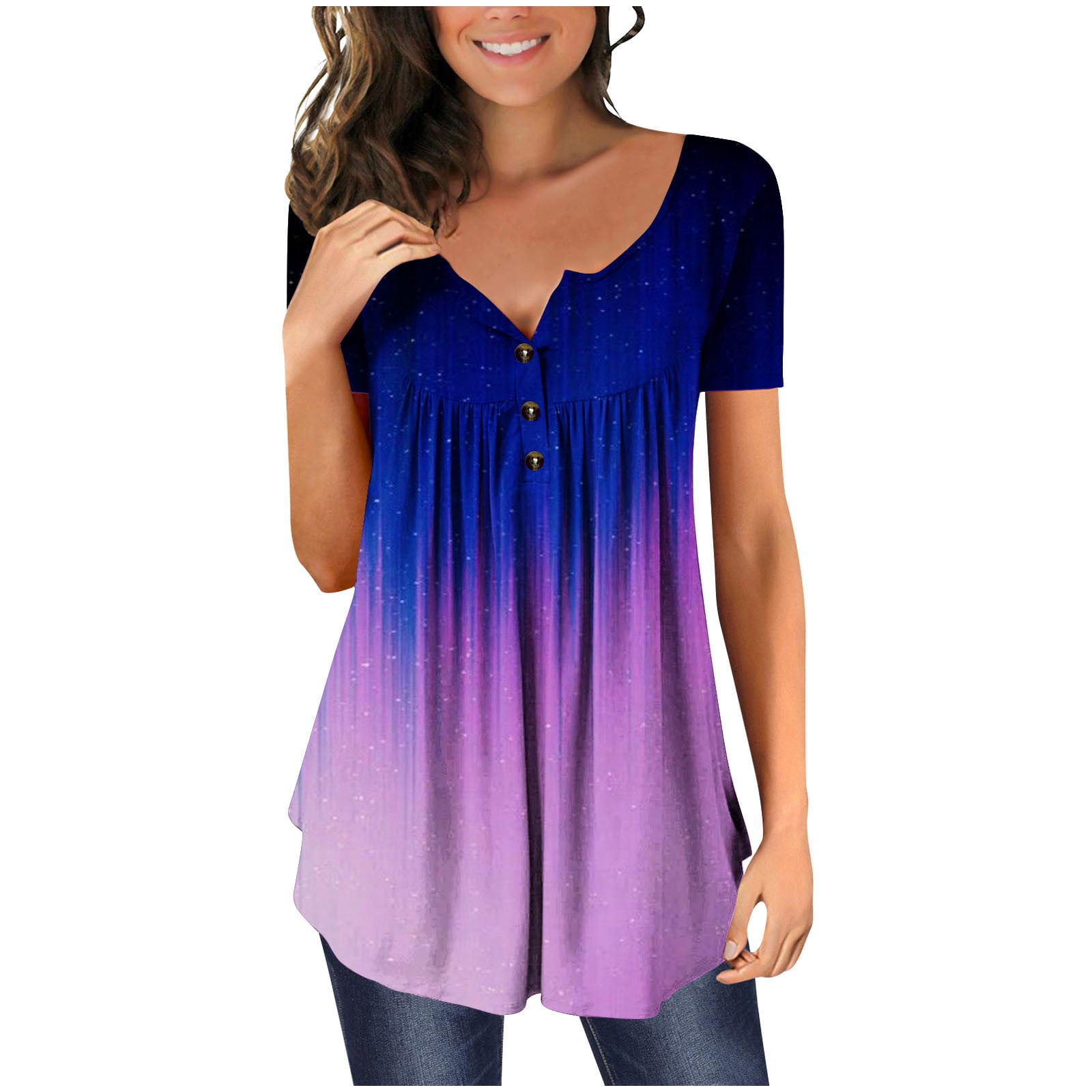 Scyoekwg Womens Tunic Tops Summer Short Sleeve Dressy Casual Buttons ...