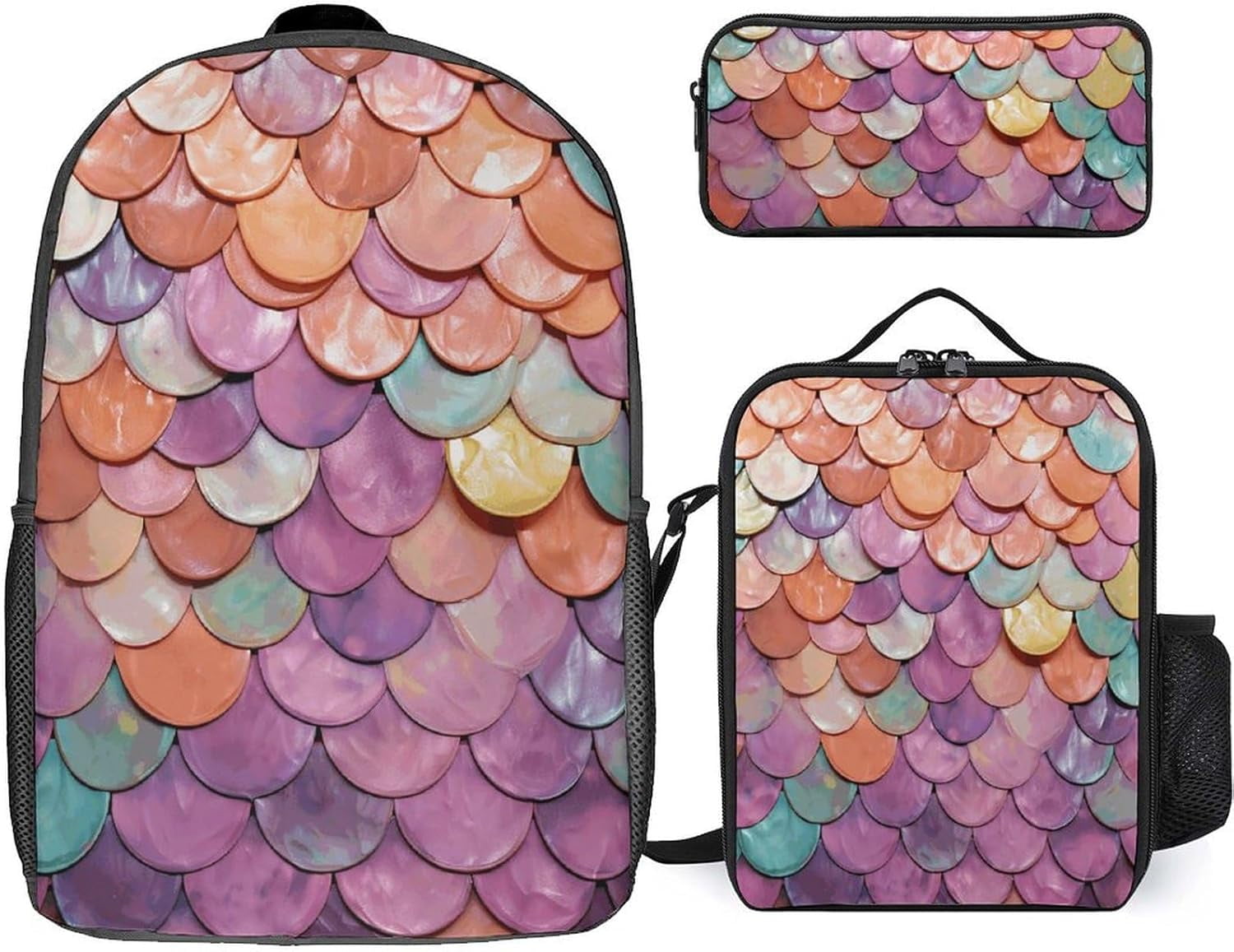 Sdmnsg-T 3-in-1 Backpack Combo Set, Mermaid Scales Background Print ...