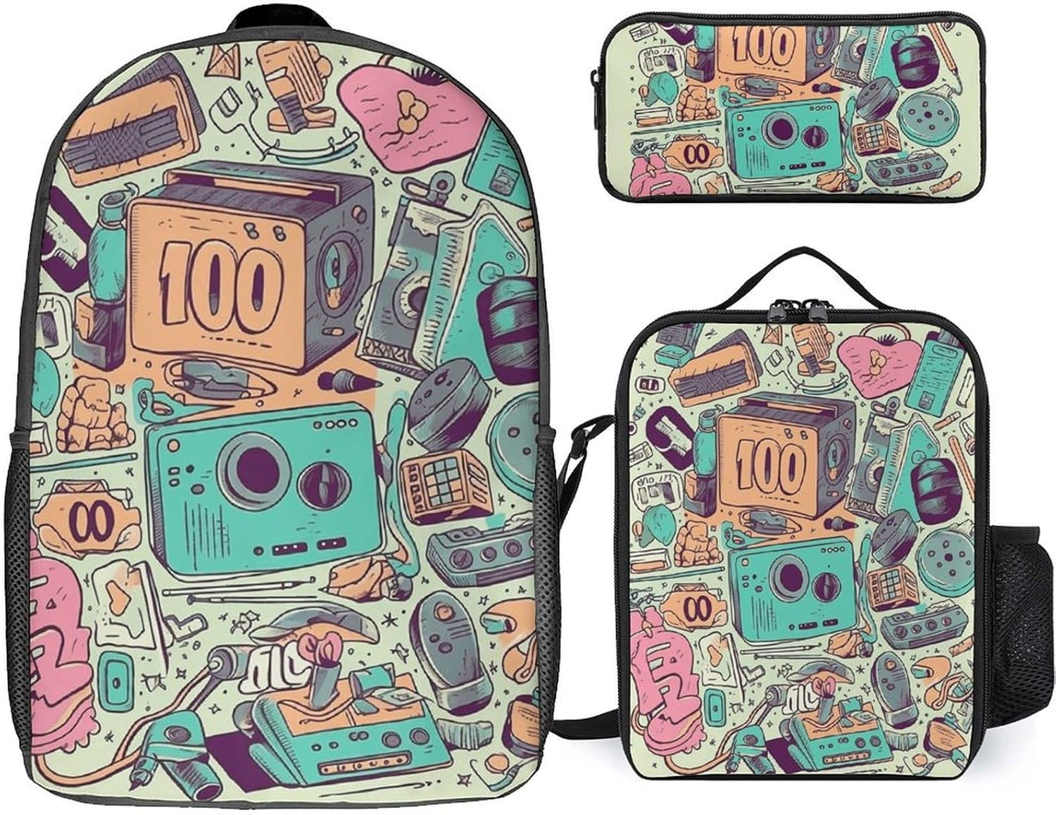 Sdmnsg-T 3-in-1 Backpack Combo Set, The 90s Illustration Print Backpack ...