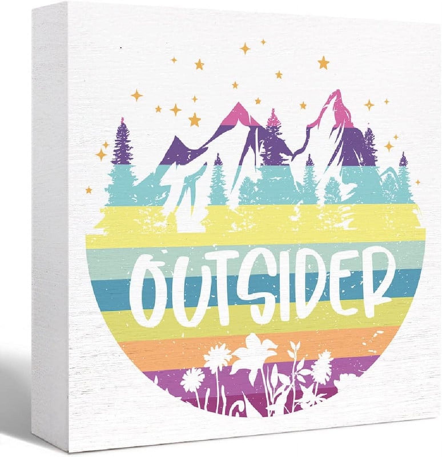 Sdmnsg-T Colorful Outsider Wood Box Sign 5 x 5 Inch Home Office ...