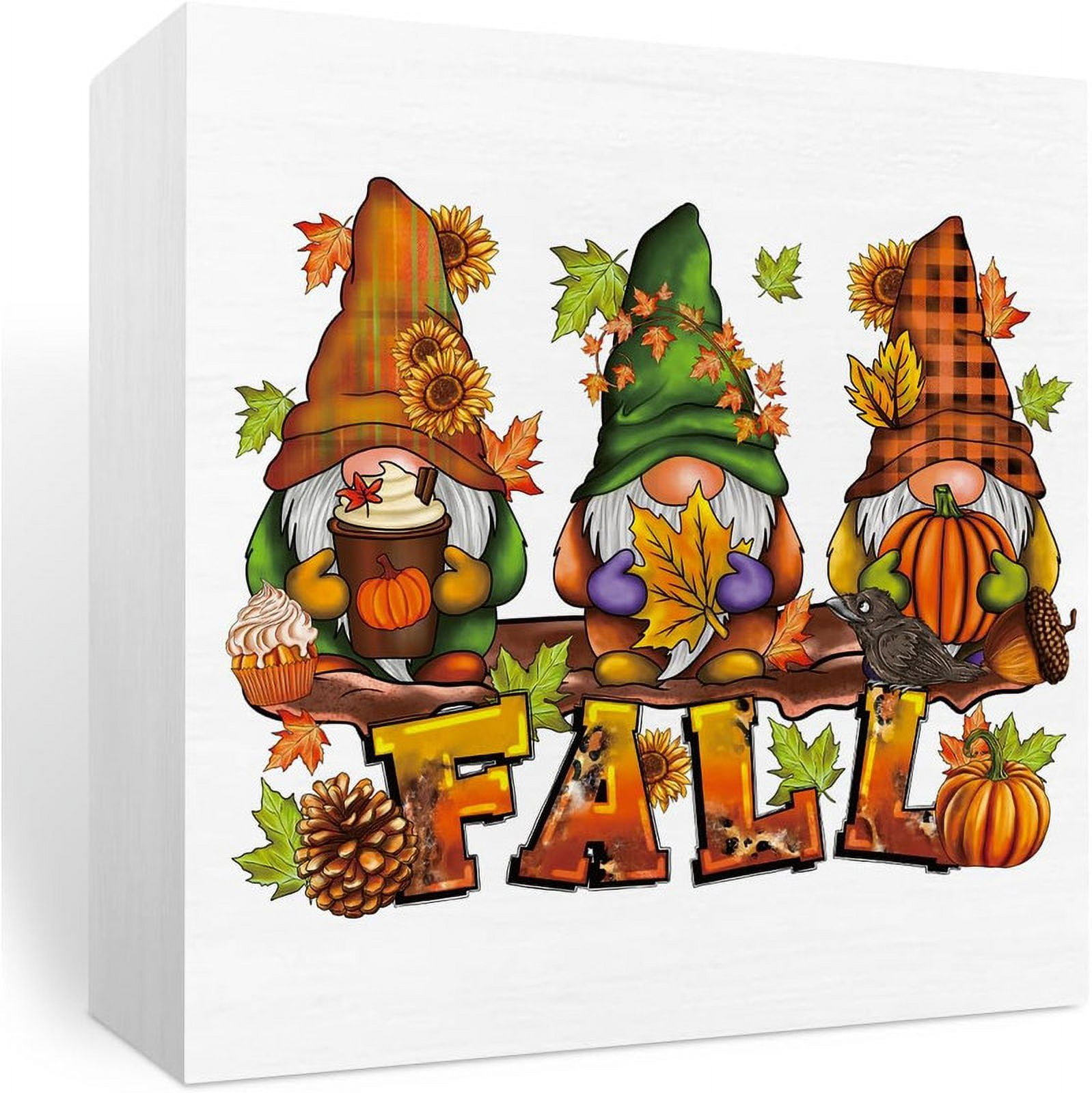 Sdmnsg-T Fall Gnomes Pumpkin Wood Box Sign 5 x 5 Inch Home Office ...