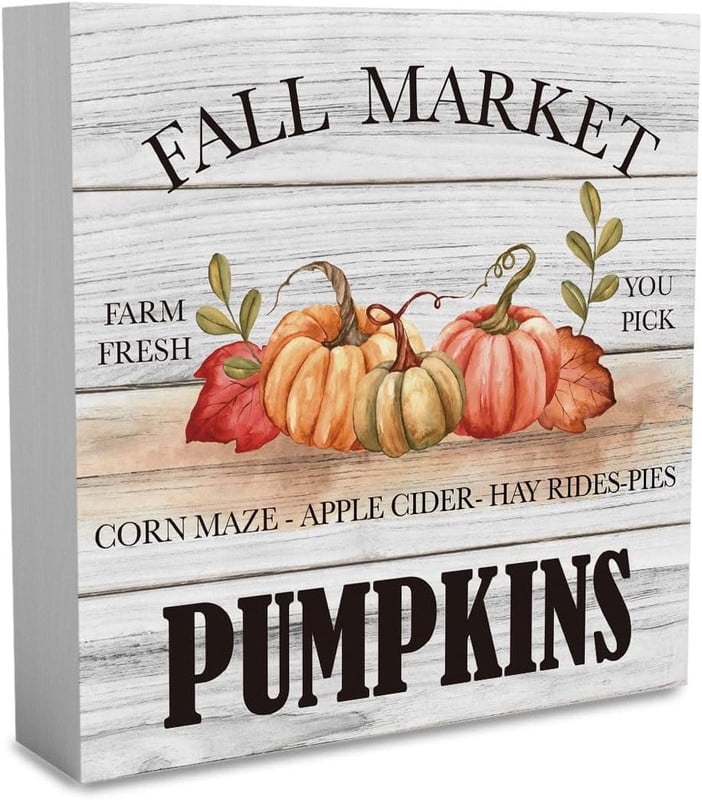 Sdmnsg-T Fall Market Pumpkins Harvest Wood Box Sign 5 x 5 Inch Home ...