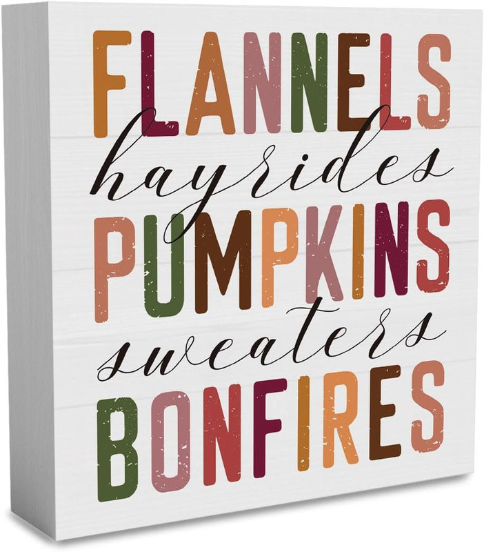 Sdmnsg-T Flannels Hayrides Pumpkins Wood Box Sign 5 x 5 Inch Home ...