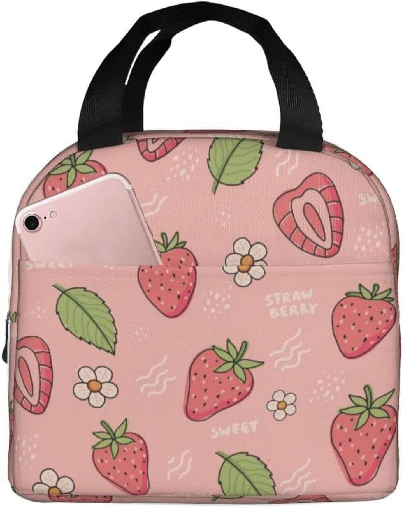 Sdmnsg-T Strawberry Lunch Bag, Strawberry Lunch Box With Front Pocket 8.5 x 5 x 8 inch Insulated ...