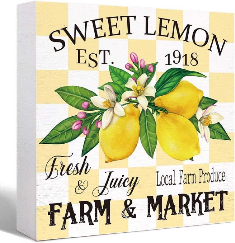 Sdmnsg-T Sweet Lemon Farm Wood Box Sign 5 x 5 Inch Home Office ...