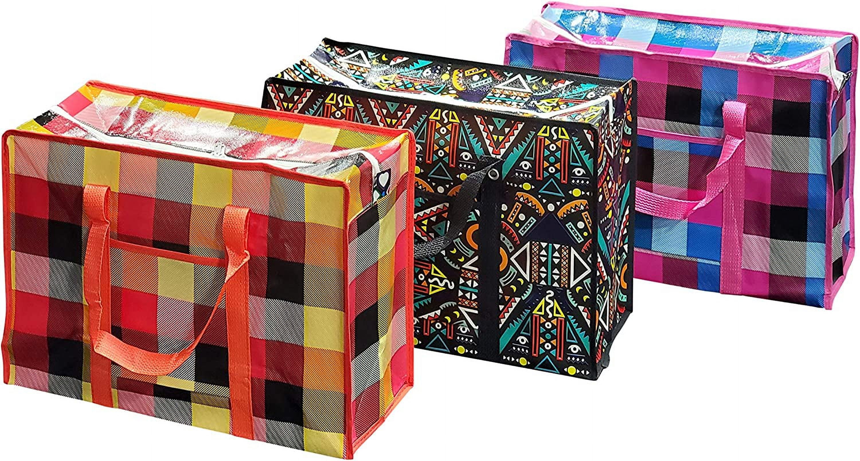 Se of 3pc hick,Srong & Durable Sorage Laundry Shopping Bags W. Zipper,Side Pocke wih srong ...