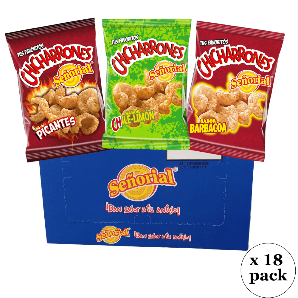 Señorial Pork Skins Mix BBQ, Spicy BBQ and Chili-Lemon Flavor, 18 Count ...