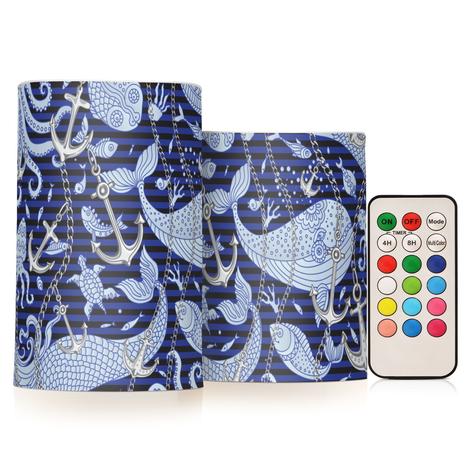 Sea Anchors Cables Ropes Dark Blue Striped Black Mermaids 2 PCS LED ...