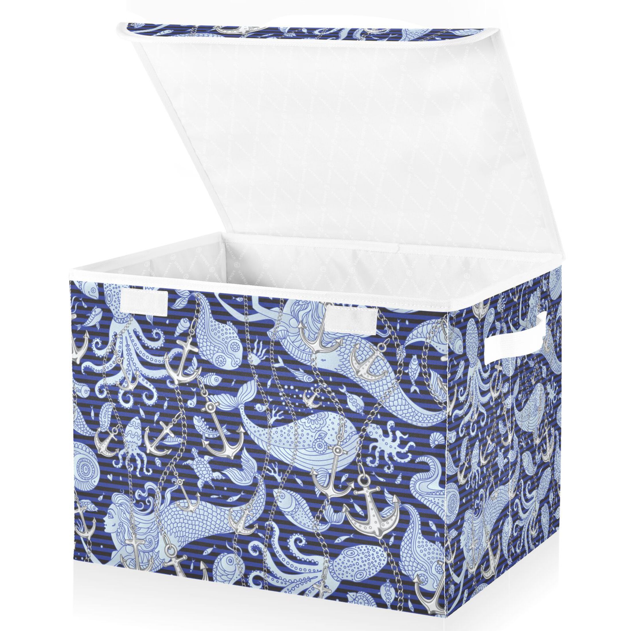 Sea Anchors Cables Ropes Dark Blue Striped Black Mermaids Large Lidded ...