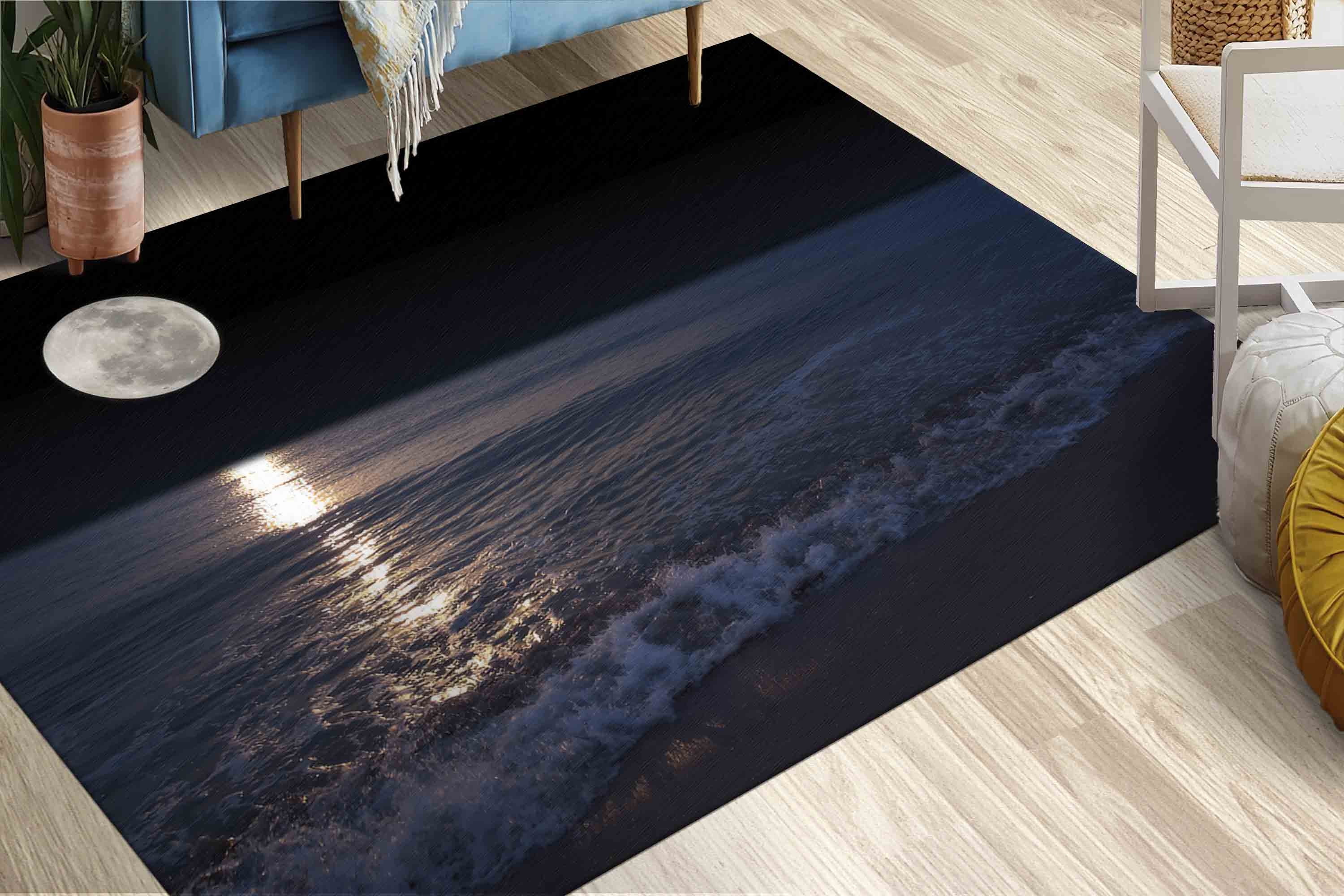 Sea And Moon View Rugs, Kitchen Rug, Easy to Clean Rugs, Full Moon Rug ...