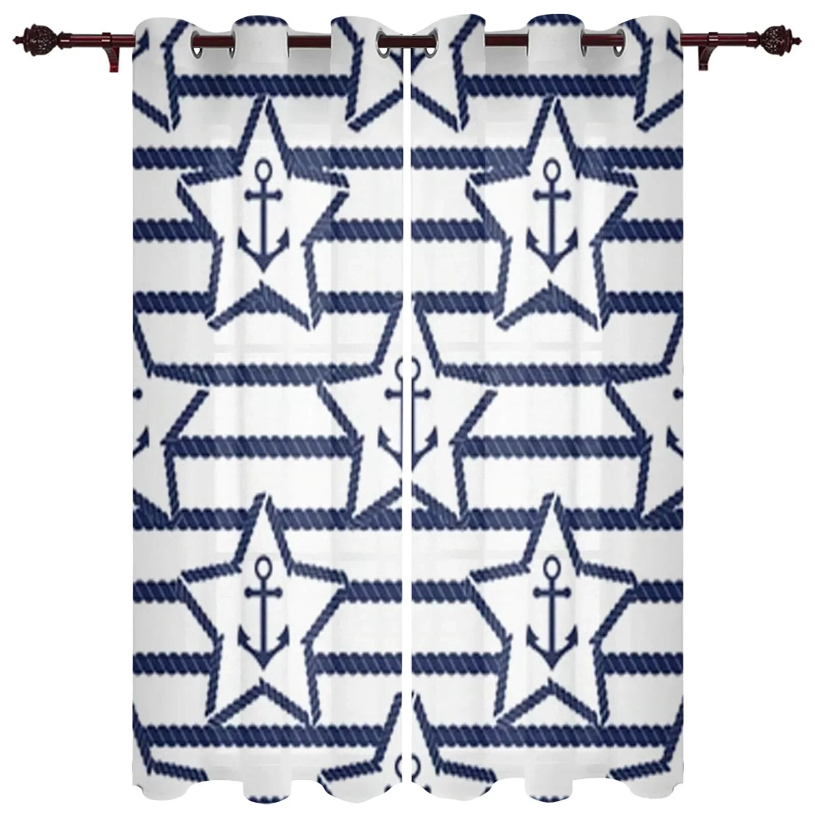 Sea And Nautical Anchor Window Curtain For Kids Room Home Blinds ...