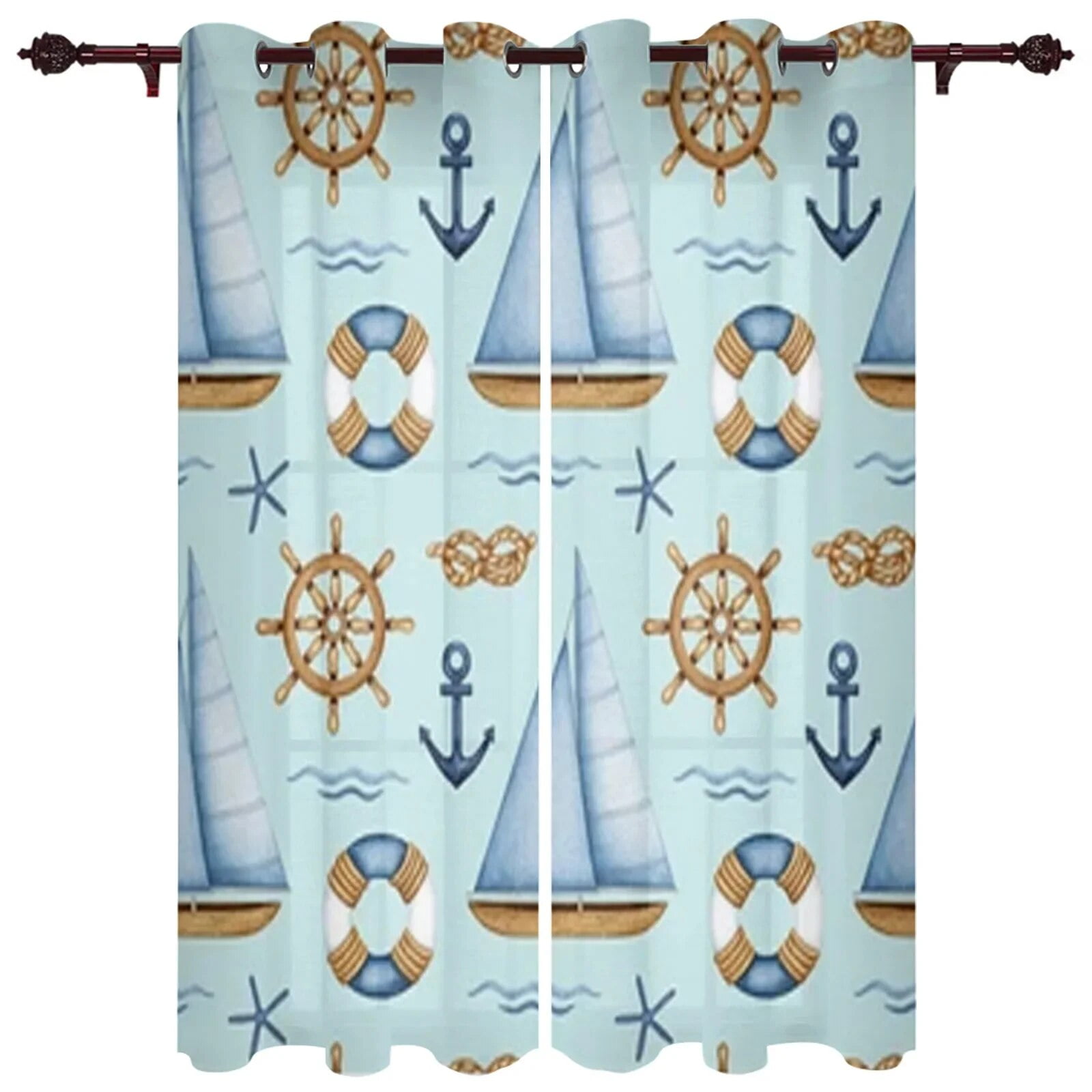 Sea And Nautical Anchor Window Curtain For Kids Room Home Blinds ...