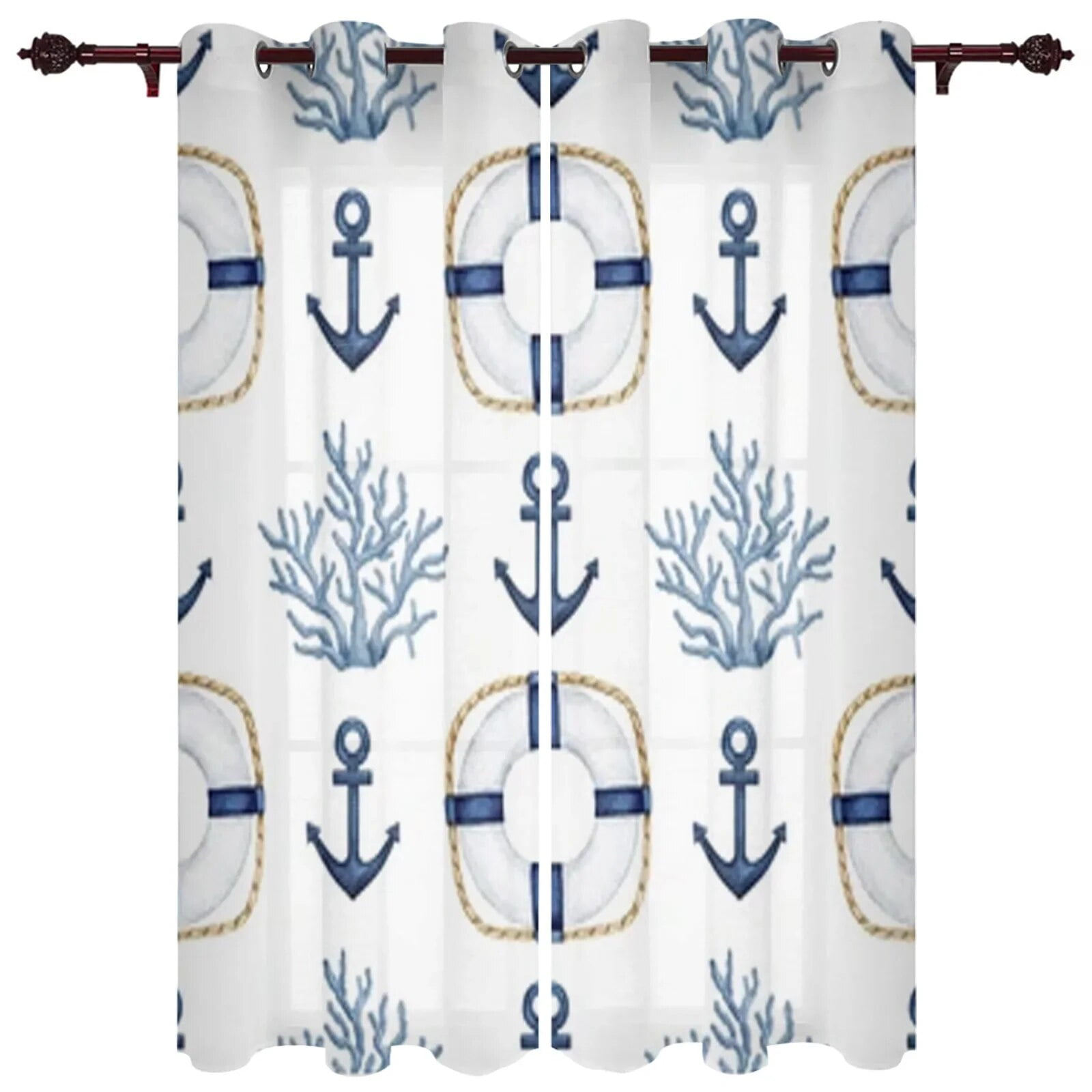 Sea And Nautical Anchor Window Curtain For Kids Room Home Blinds ...