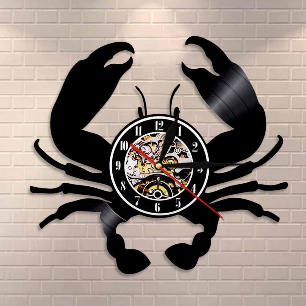 Sea Animal Beach Crab Wall Art Wall Clock Seafood Vintage Vinyl Record ...